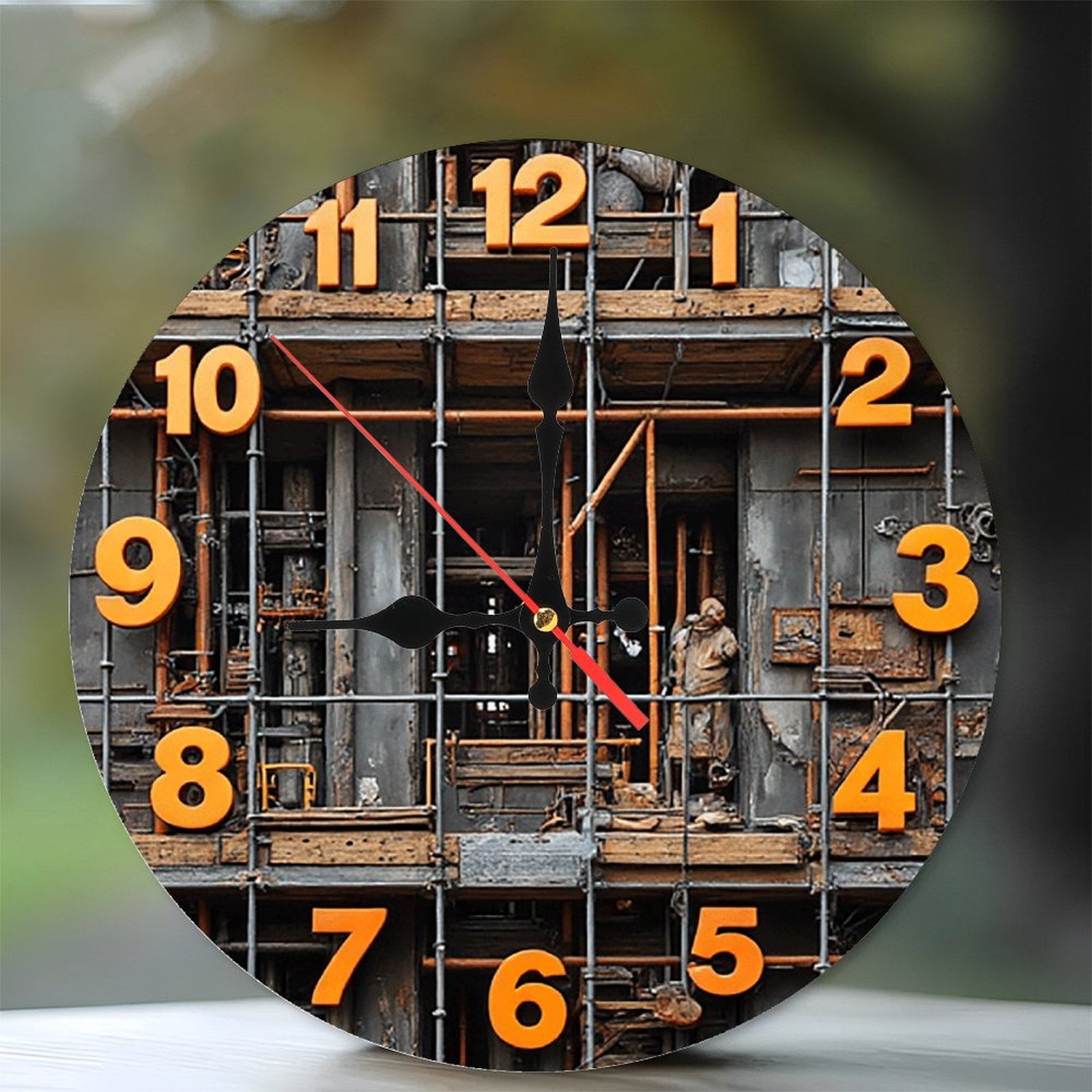 Construction Site Clock Wall Clock 10-Inch Silent Wooden Wall Clock ...