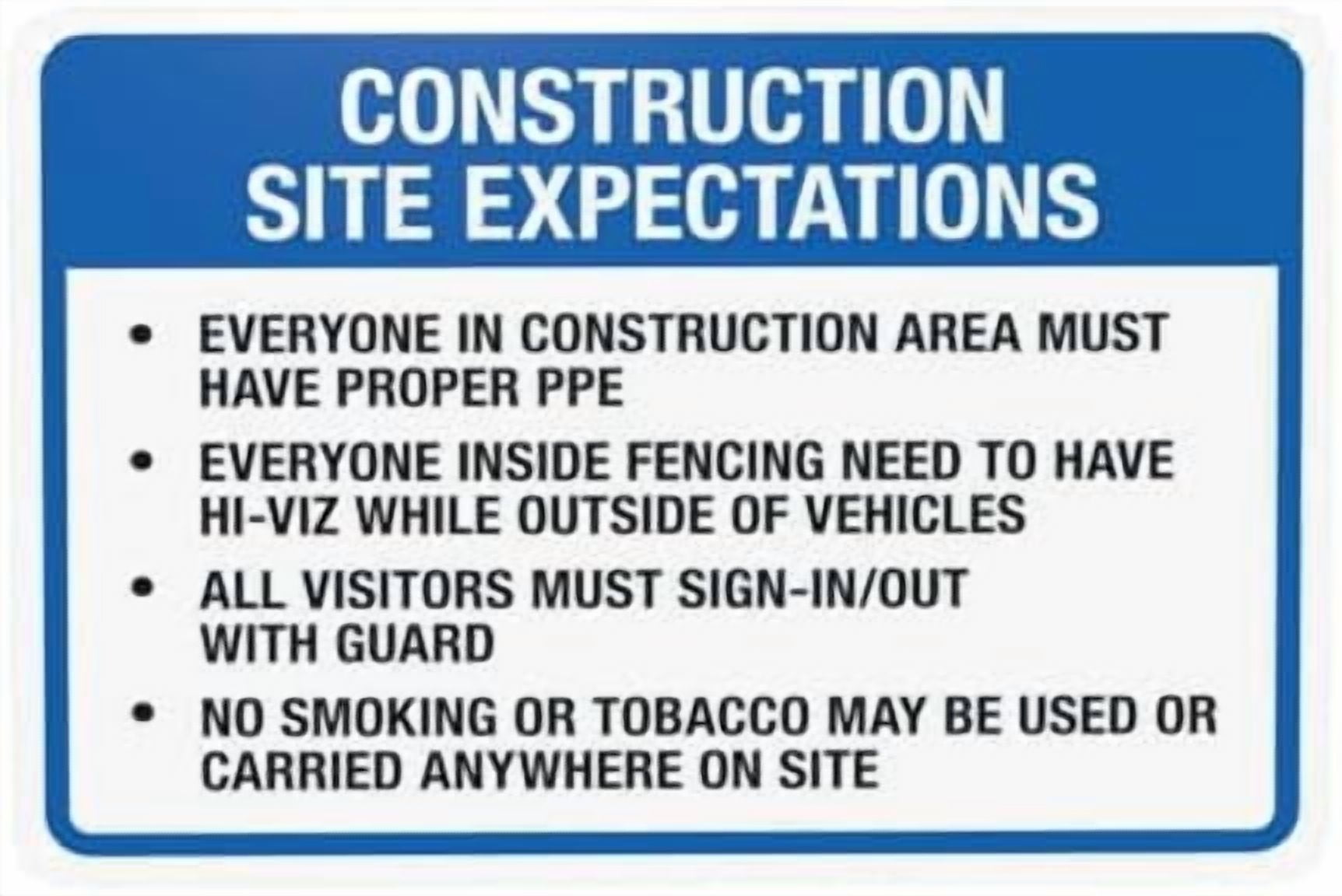 Construction Site Expectations Warning Sign, Construction Security ...