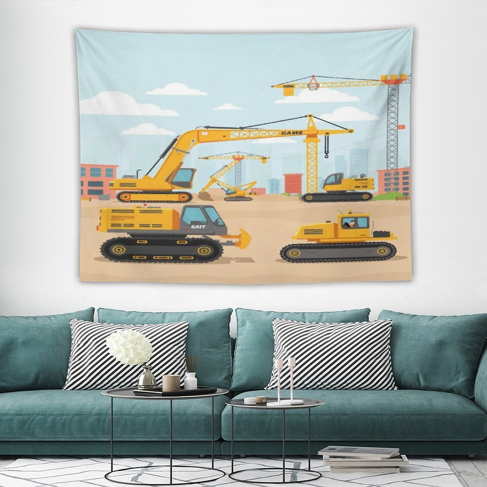 Construction Site Machinery Wall Tapestry Poster Mall Hanging ...