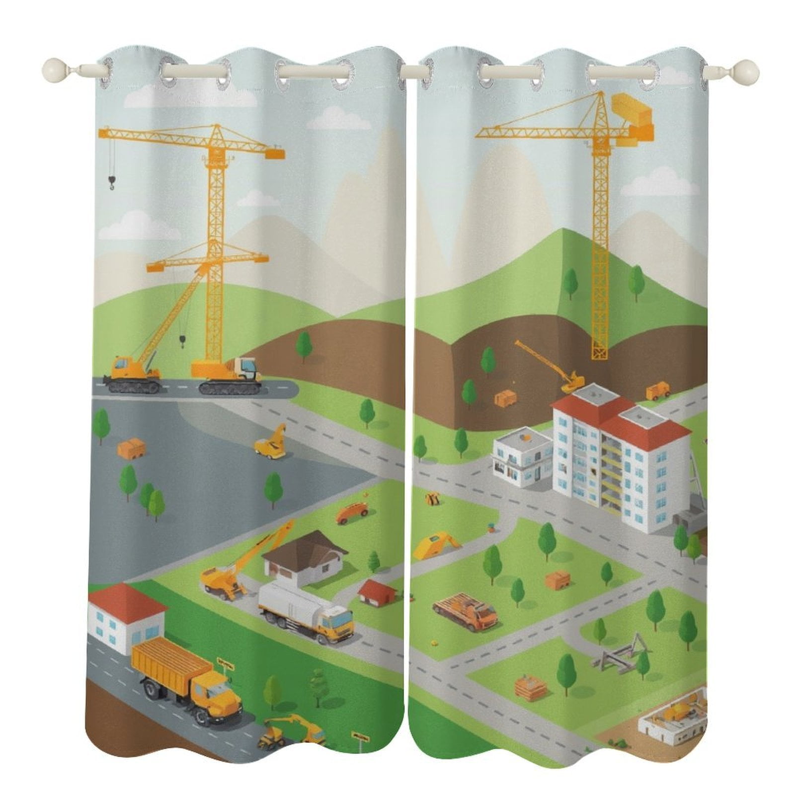 Construction Site Overview Curtains Outdoor Decor Curtain Panels With ...
