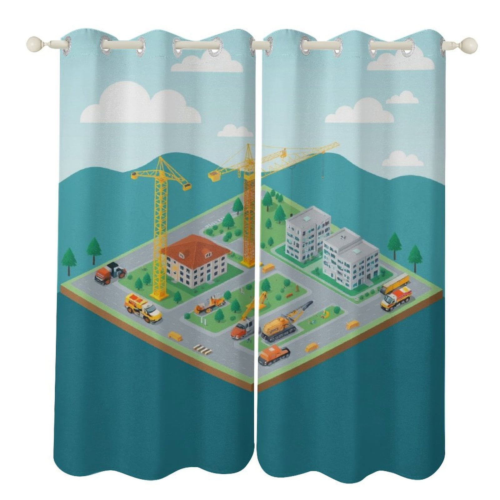 Construction Site Progress Curtains Outdoor Decor Curtain Panels With ...