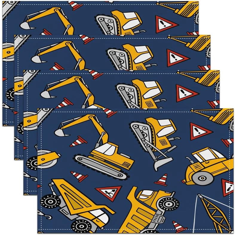 Construction Table Place Mats Set of 4 Equipment Trucks Table Mats ...