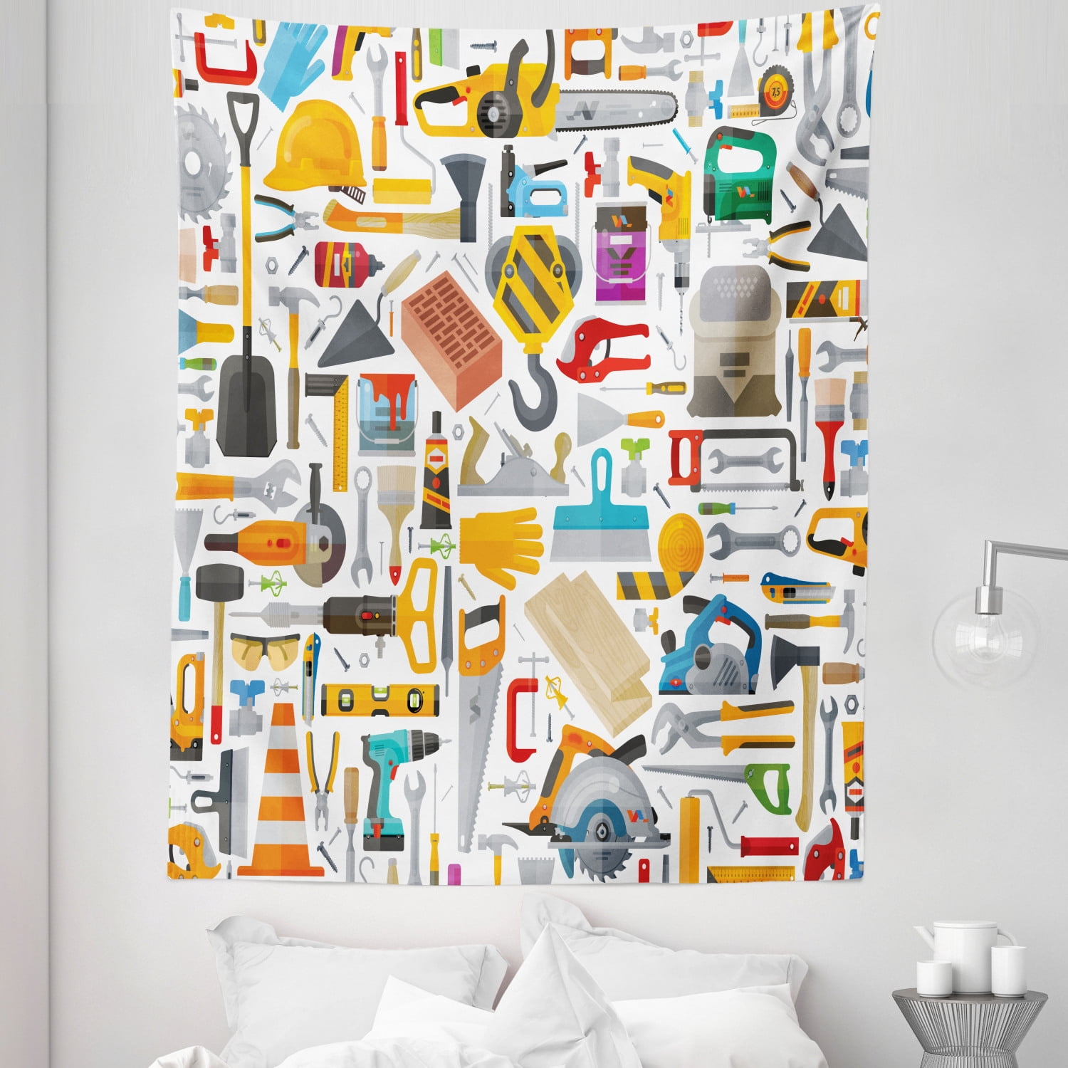 Construction Tapestry, Construction Tools in Cartoon Style Engineering ...