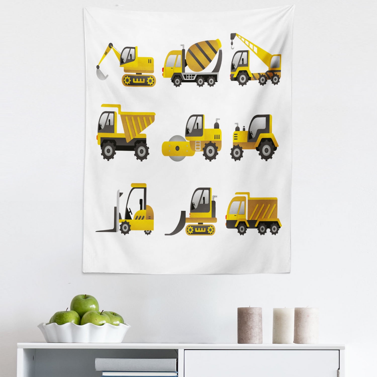 Construction Tapestry, Illustration of Big Vehicles Pattern Engineering ...