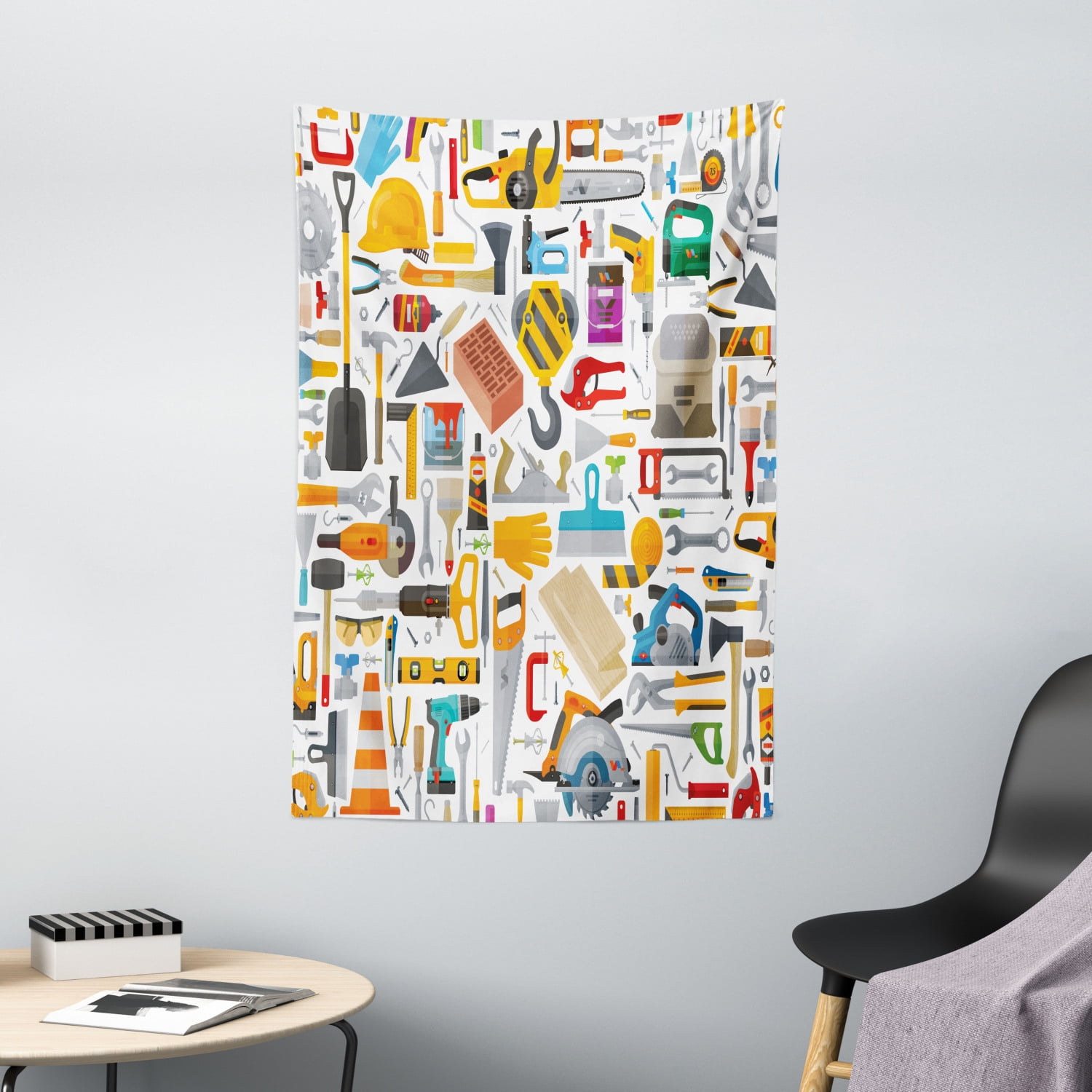 Construction Tapestry, Construction Tools in Cartoon Style Engineering ...