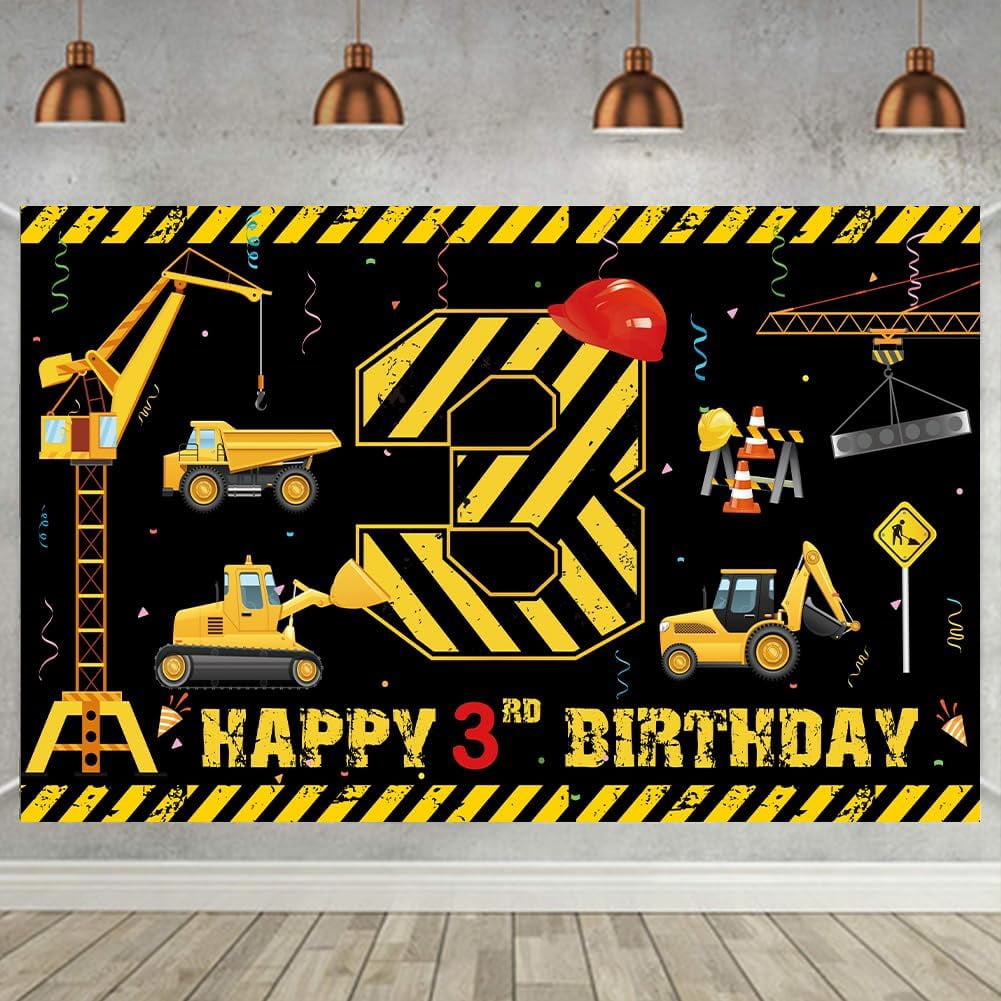 Construction Theme Banner 3rd Birthday Party Photography Backdrop, Dump ...