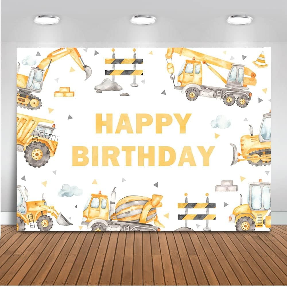 Construction Theme Birthday Backdrop Dump Truck Excavator Crane ...
