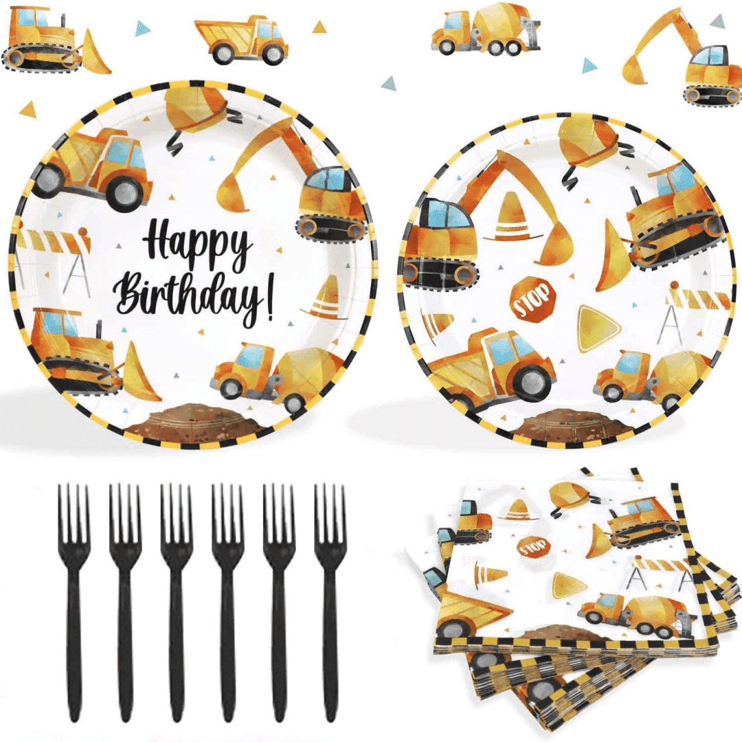 Construction Theme Birthday Party Decorations Plates Set 20 Guests,100 ...