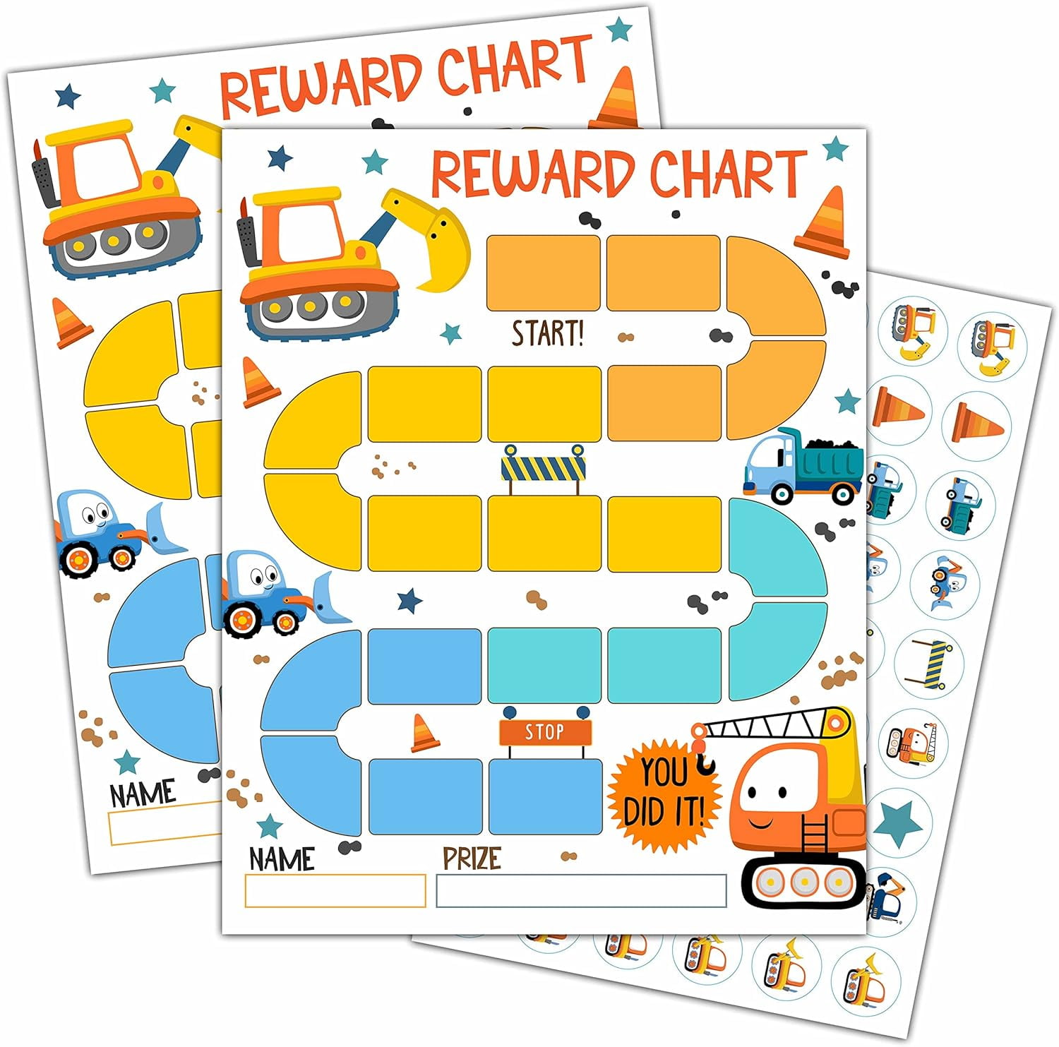 Construction Theme Reward Chart, 10 Kids Behavior Charts with 216 Round ...