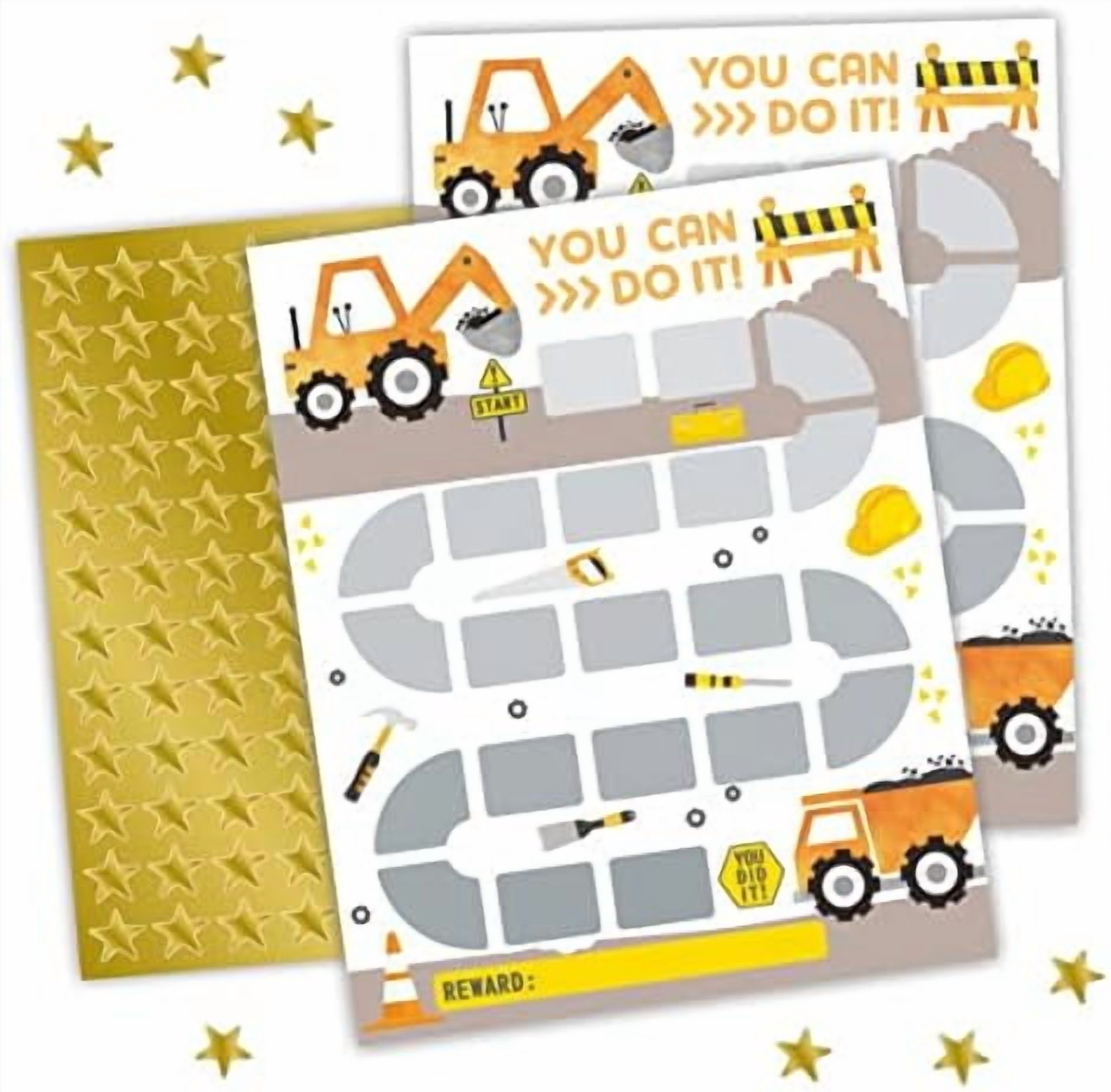 Construction Theme Reward Chart with Golden Star Stickers, You Can Do ...