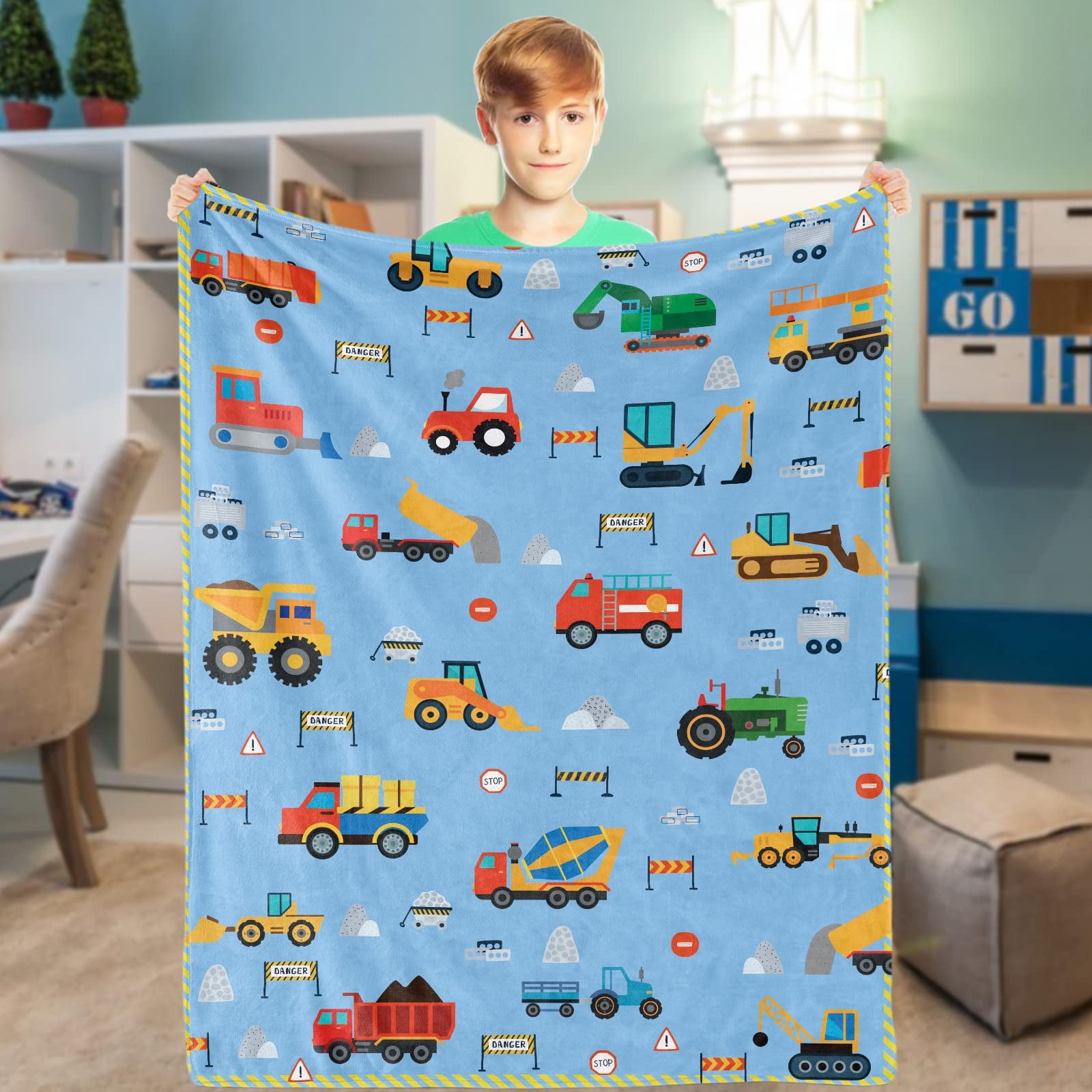 Construction Throw Blanket, Construction Truck Blanket for Boys, Soft ...