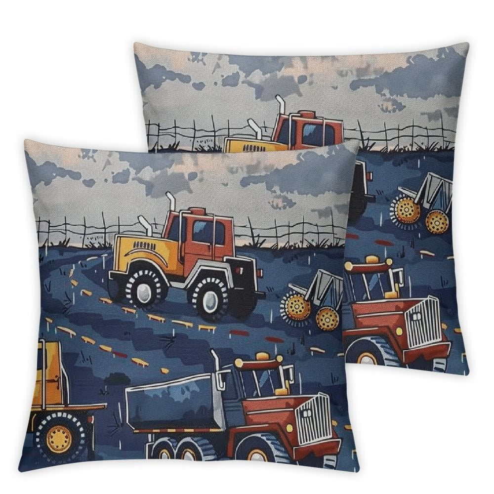 Construction Throw Pillow Cover Kids Equipment Trucks Throw Pillowcases ...