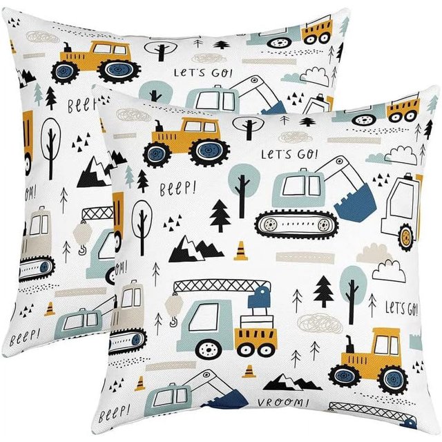 Construction Throw Pillow Covers for Couch Sofa Bed,Set of 2 Cartoon ...