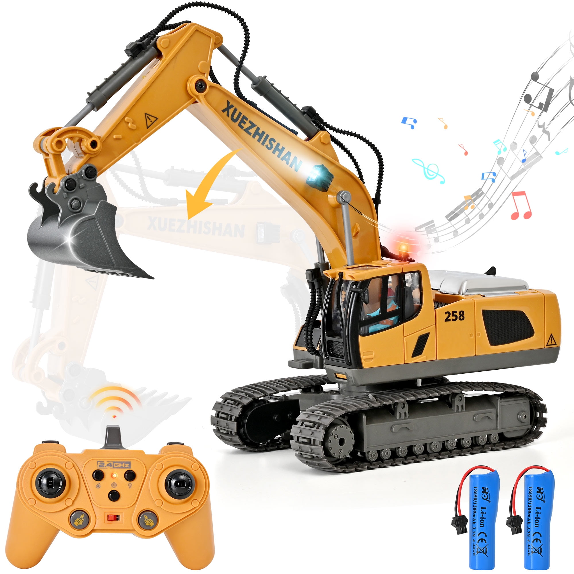 TOPFOX Mini RC Excavator - Construction Toys with Metal Shovel, Lights ...