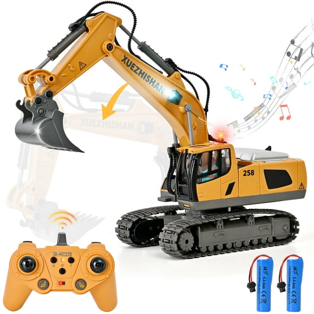 TOPFOX Mini RC Excavator - Construction Toys with Metal Shovel, Lights ...