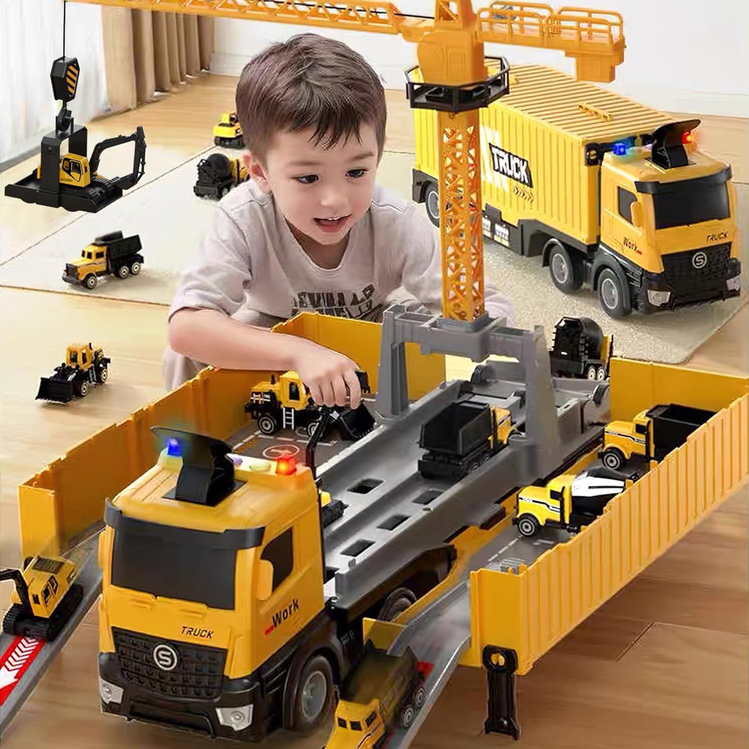 Construction Toys Truck Crane for Kids - Truck Race Track Kids Toy ...