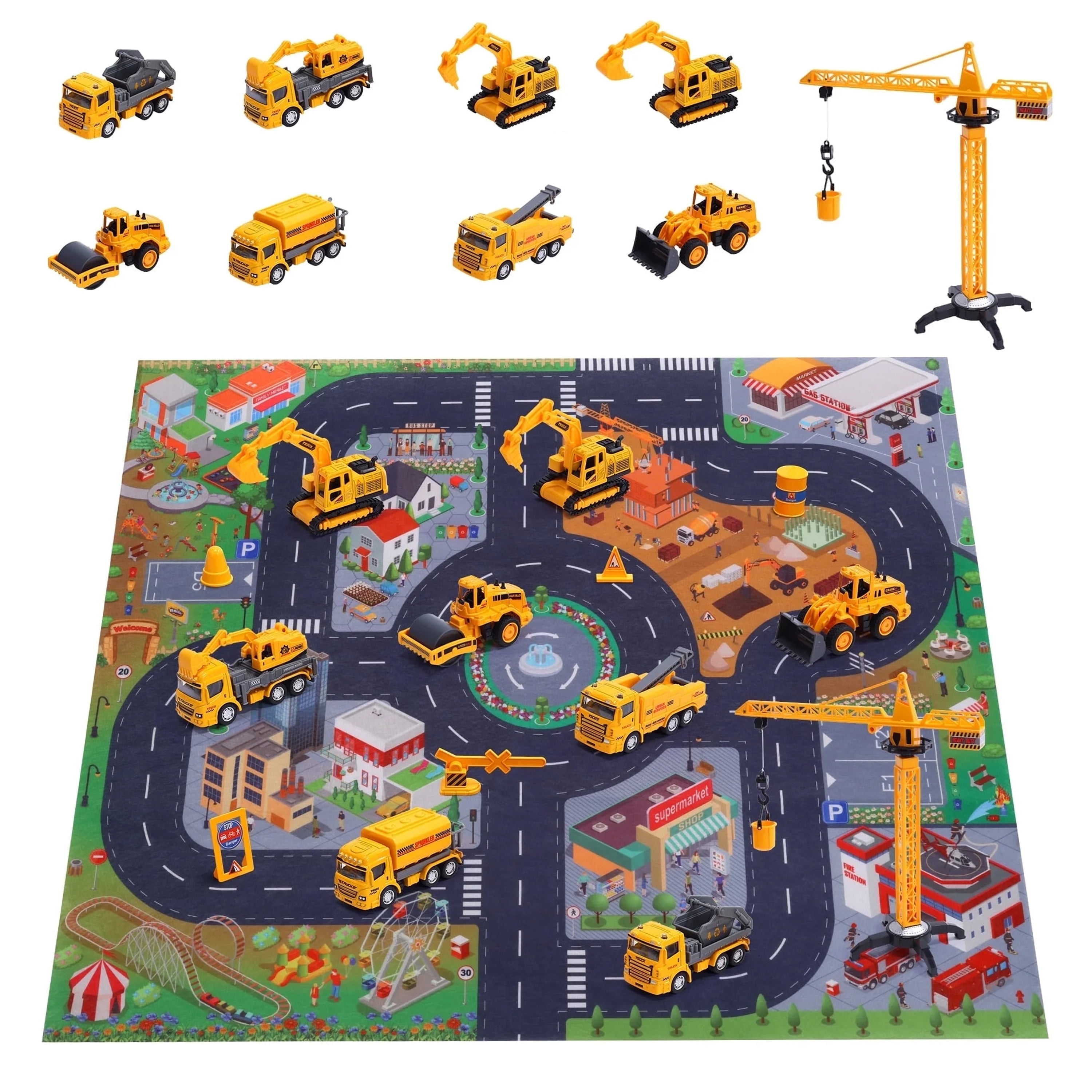 EagleStone Construction Vehicle Toy Set, 8 Engineering Vehicles, Tower ...