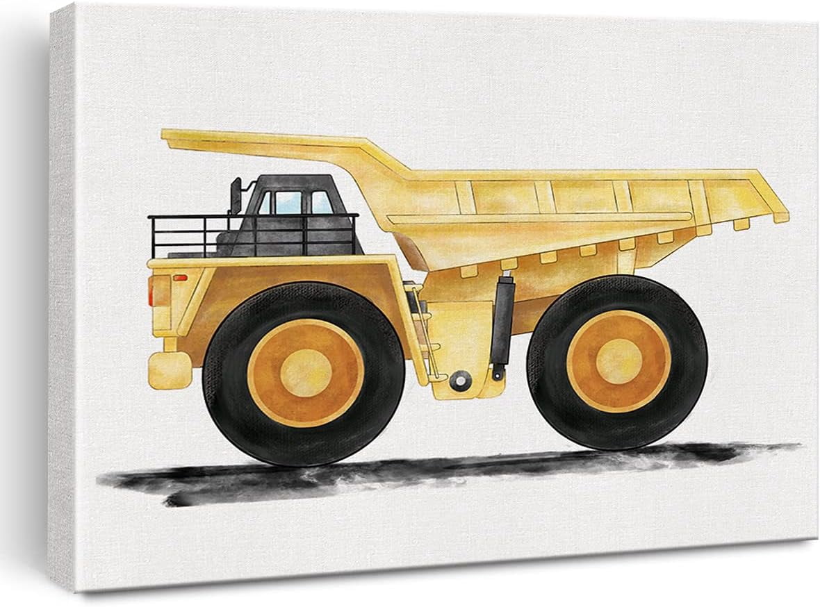 Construction Transportation Canvas Wall Art Watercolor Vehicles Dump ...