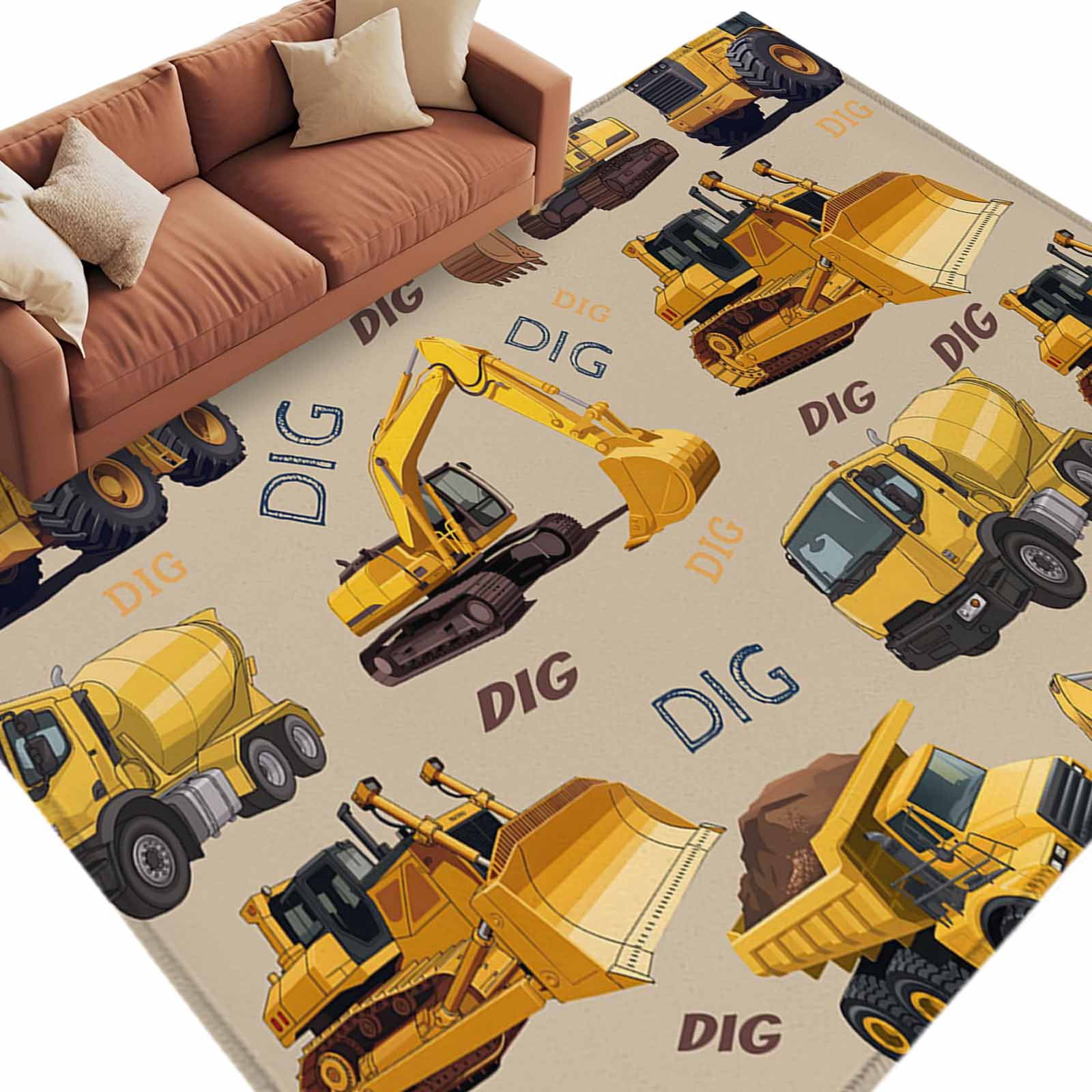 Construction Truck Area Rugs Collection 8'x10', Cartoon Grips and ...