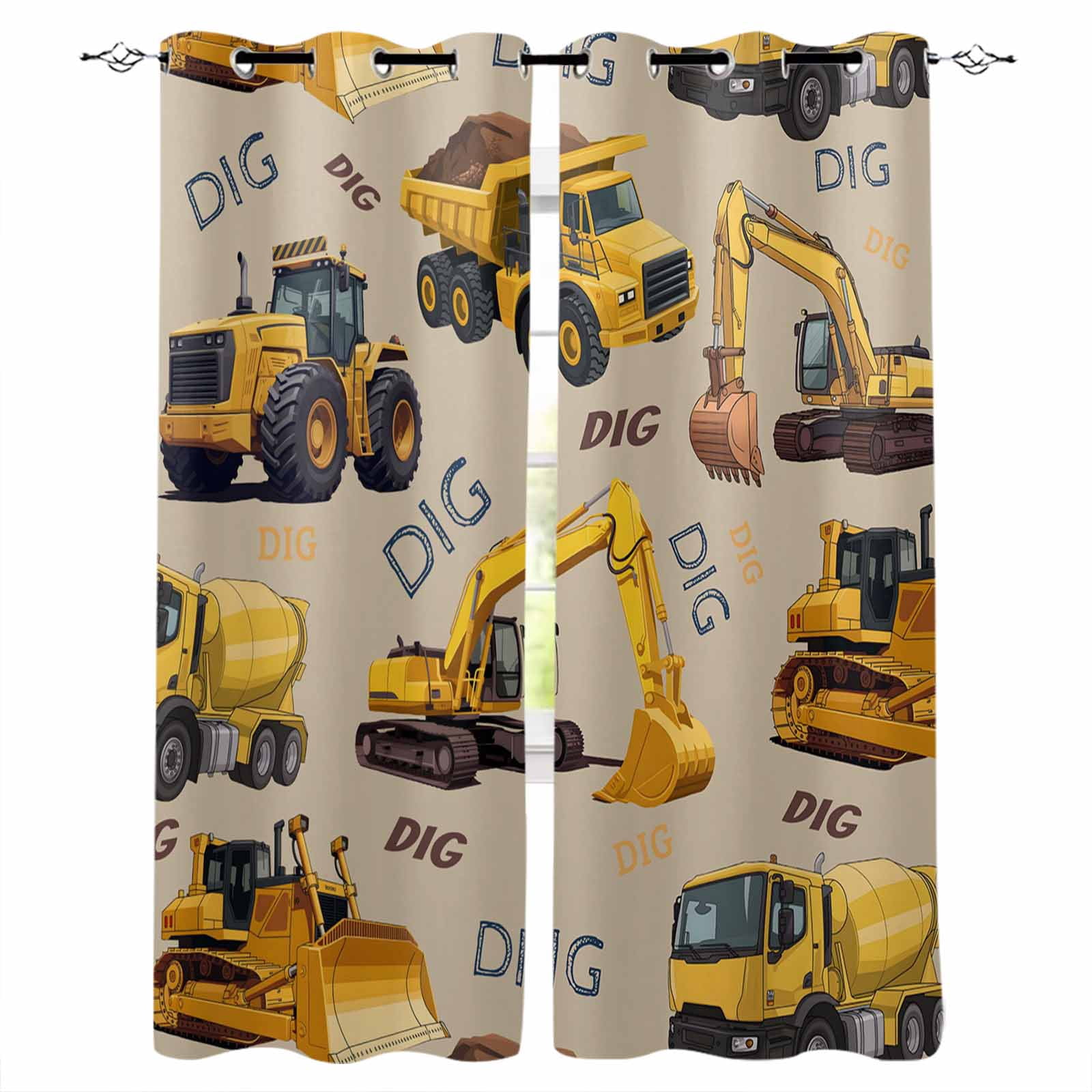 Construction Truck Blackout Curtains for Bedroom/Living Room, Thermal ...