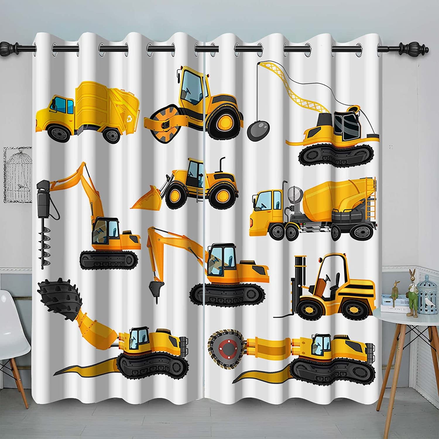 Construction Truck Blackout Curtains, Cartoon Construction Site Window ...