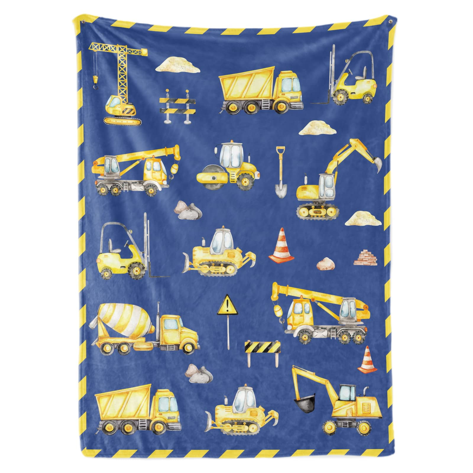 Construction Truck Blanket for Boys Girls, Blue Excavator Throw Blanket ...