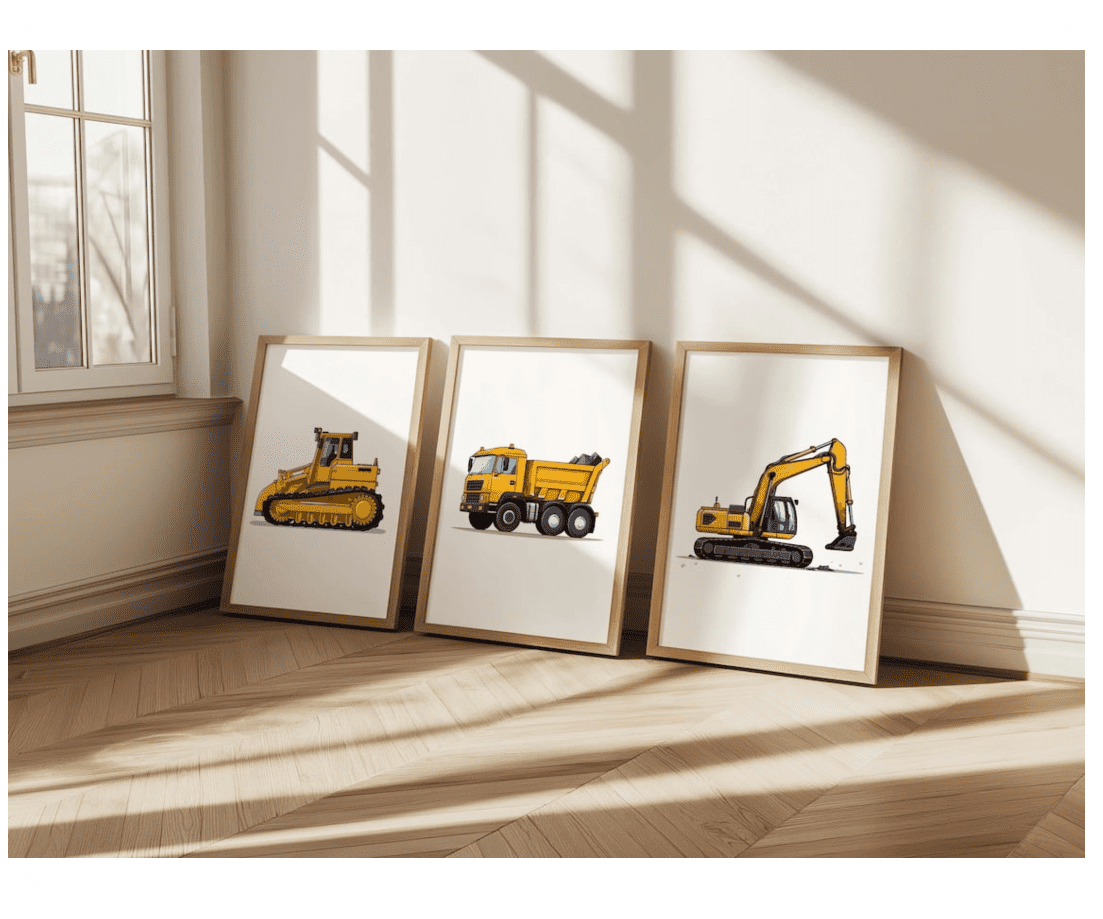 Construction Truck Bulldozer Excavator Wall Poster Set 3 Unframed Paper ...