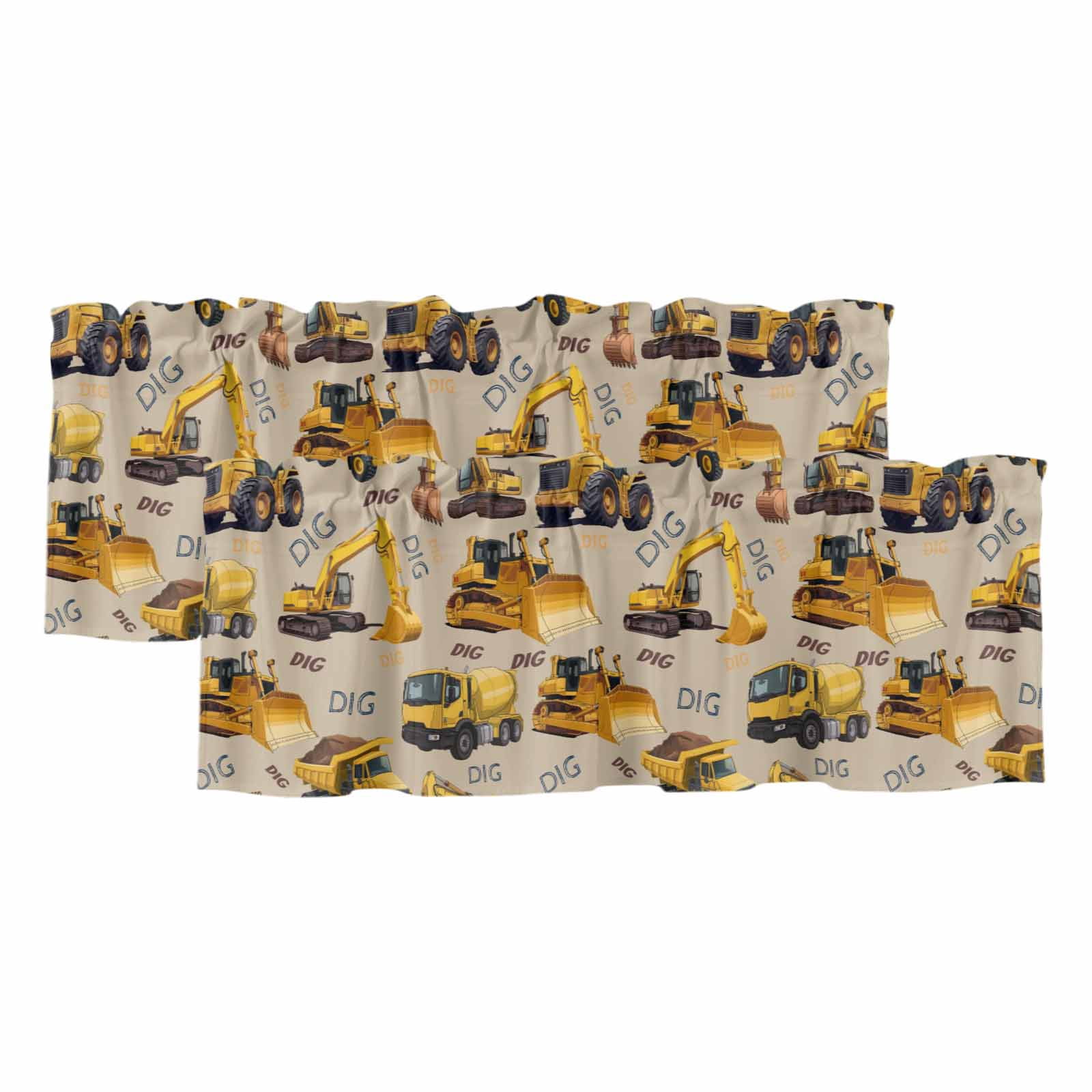Construction Truck Curtain Valances for Windows, Kitchen Valance Window ...