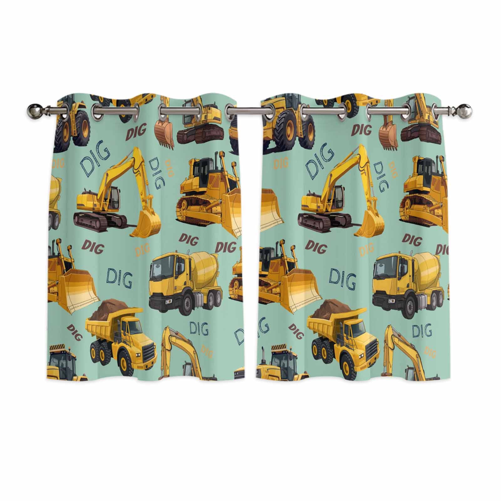 Construction Truck Kitchen Curtains Window Panels, Cartoon Grips and ...