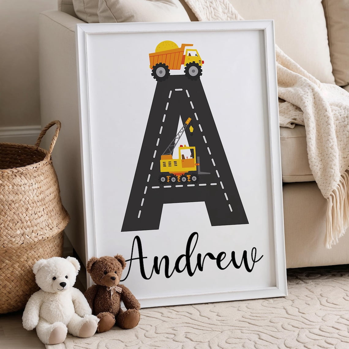 Construction Truck Letter Wall Art, Road Letters & Work Vehicles Boys ...