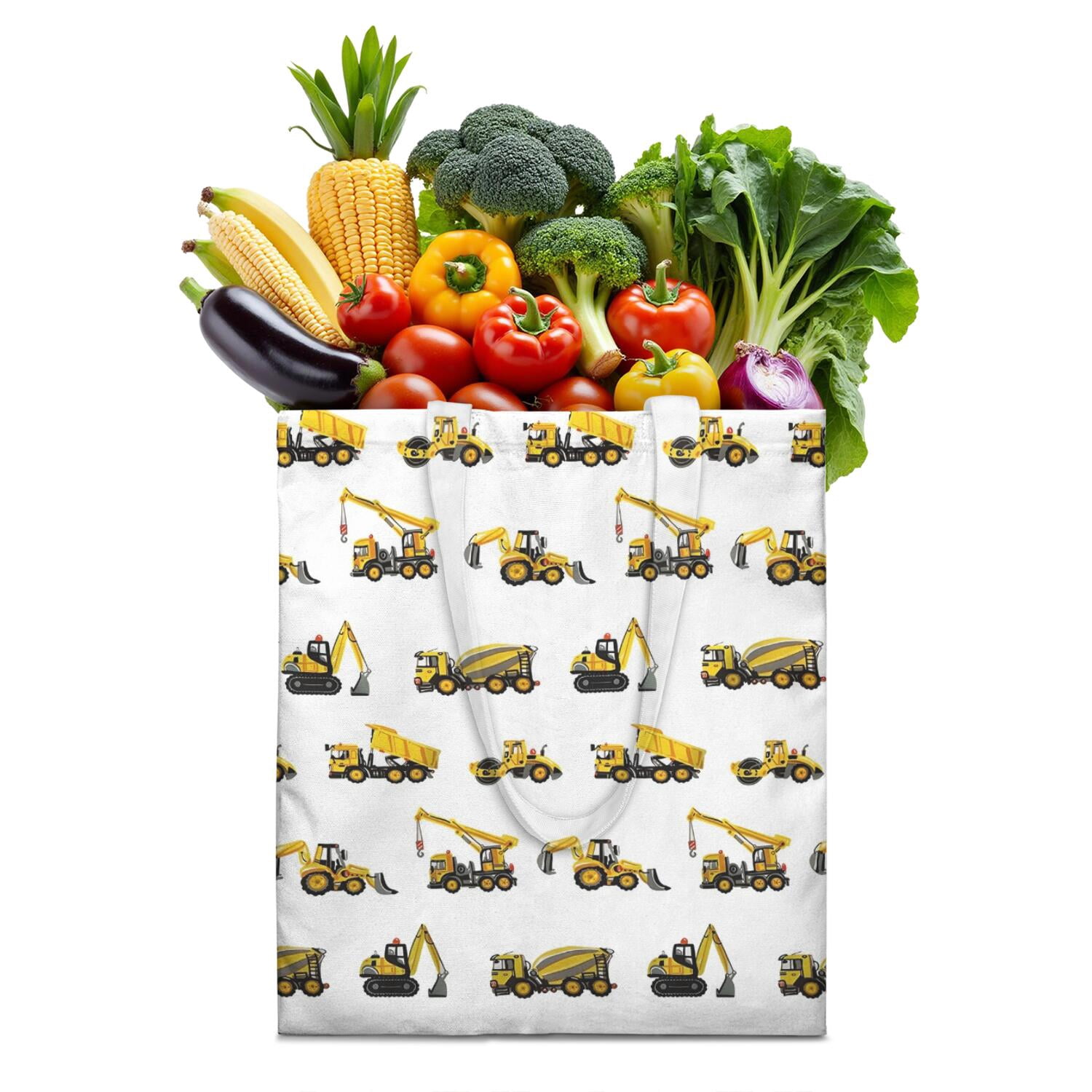 Construction Truck Reusable Kids Tote Bag - Cartoon Excavator, Fire ...