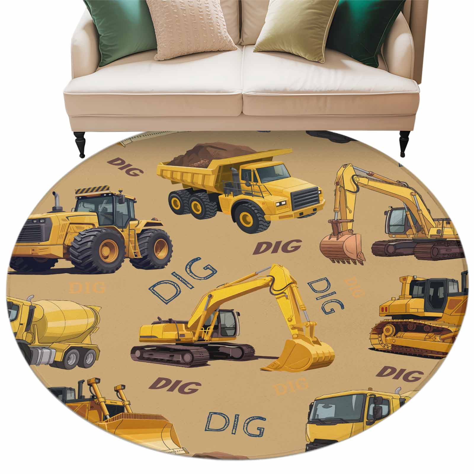 Construction Truck Round Area Rugs Collection 7', Cartoon Grips and ...