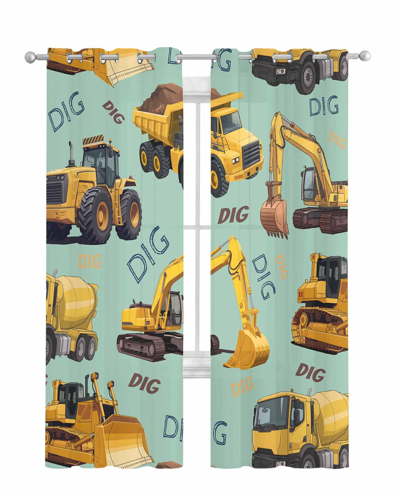 Construction Truck Sheer Curtains 84 Inch Length 2 Panels Set for ...