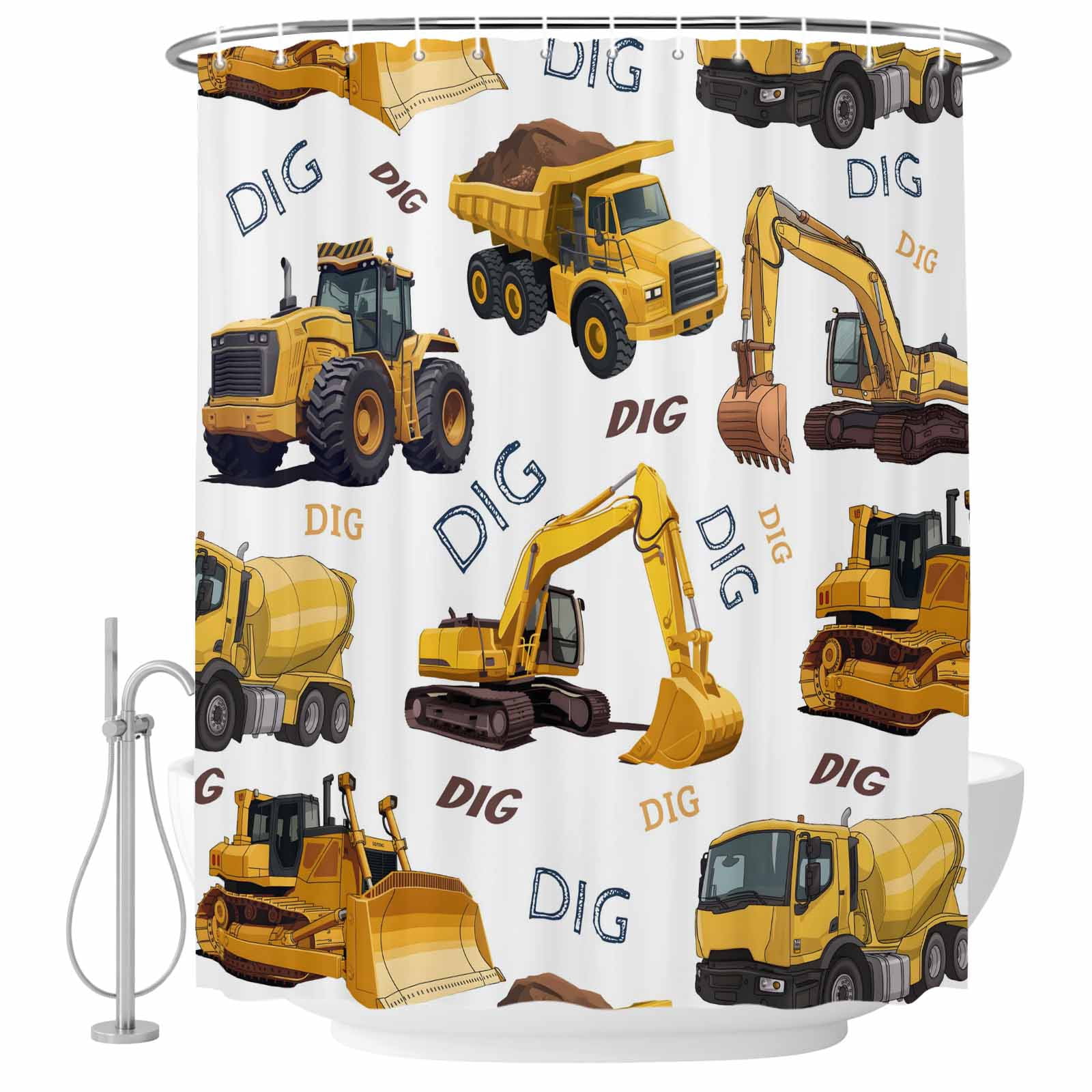 Construction Truck Shower Curtain Set - Standard 72" x 72" Washable ...