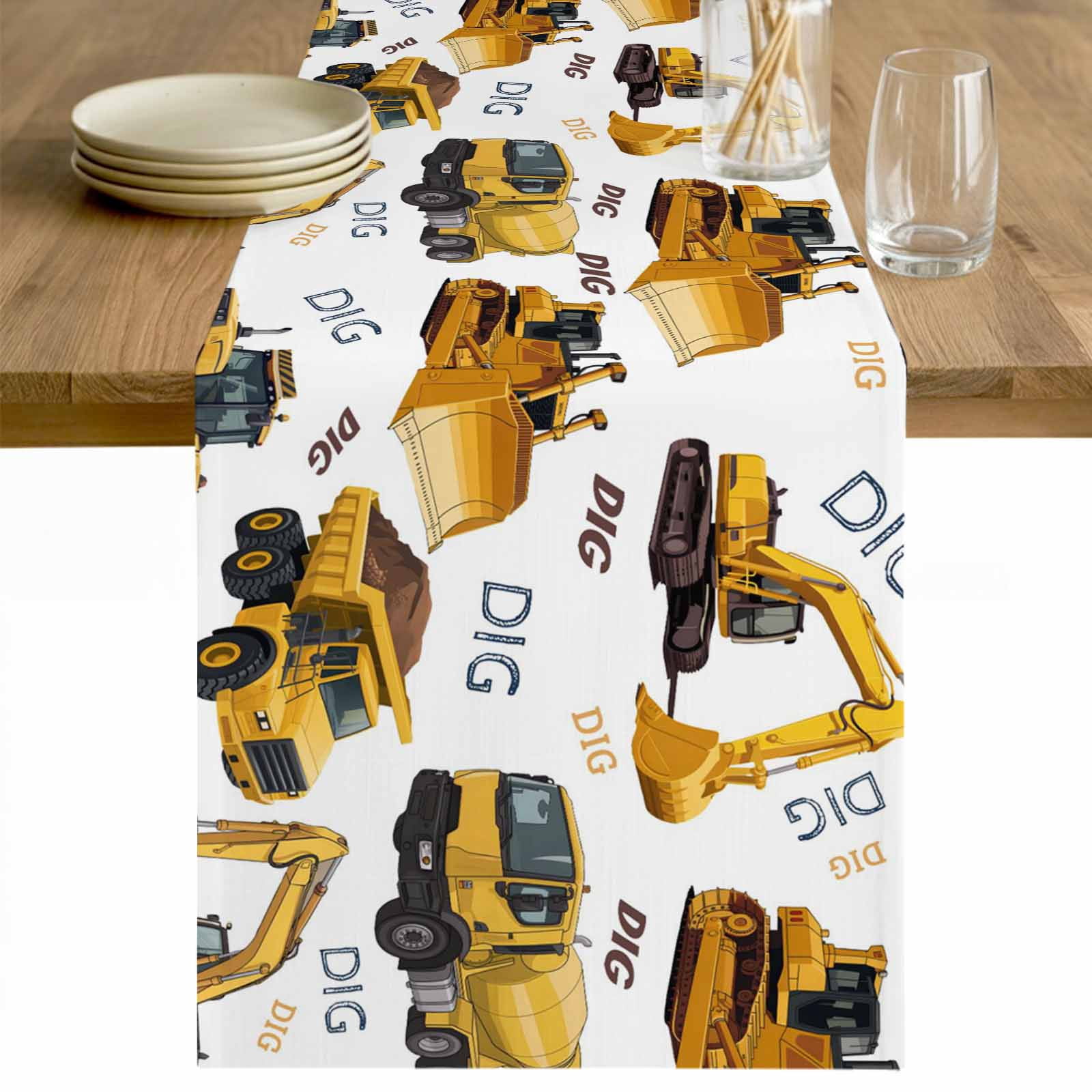 Construction Truck Table Runner - 36 Inch Long Cartoon Grips and ...