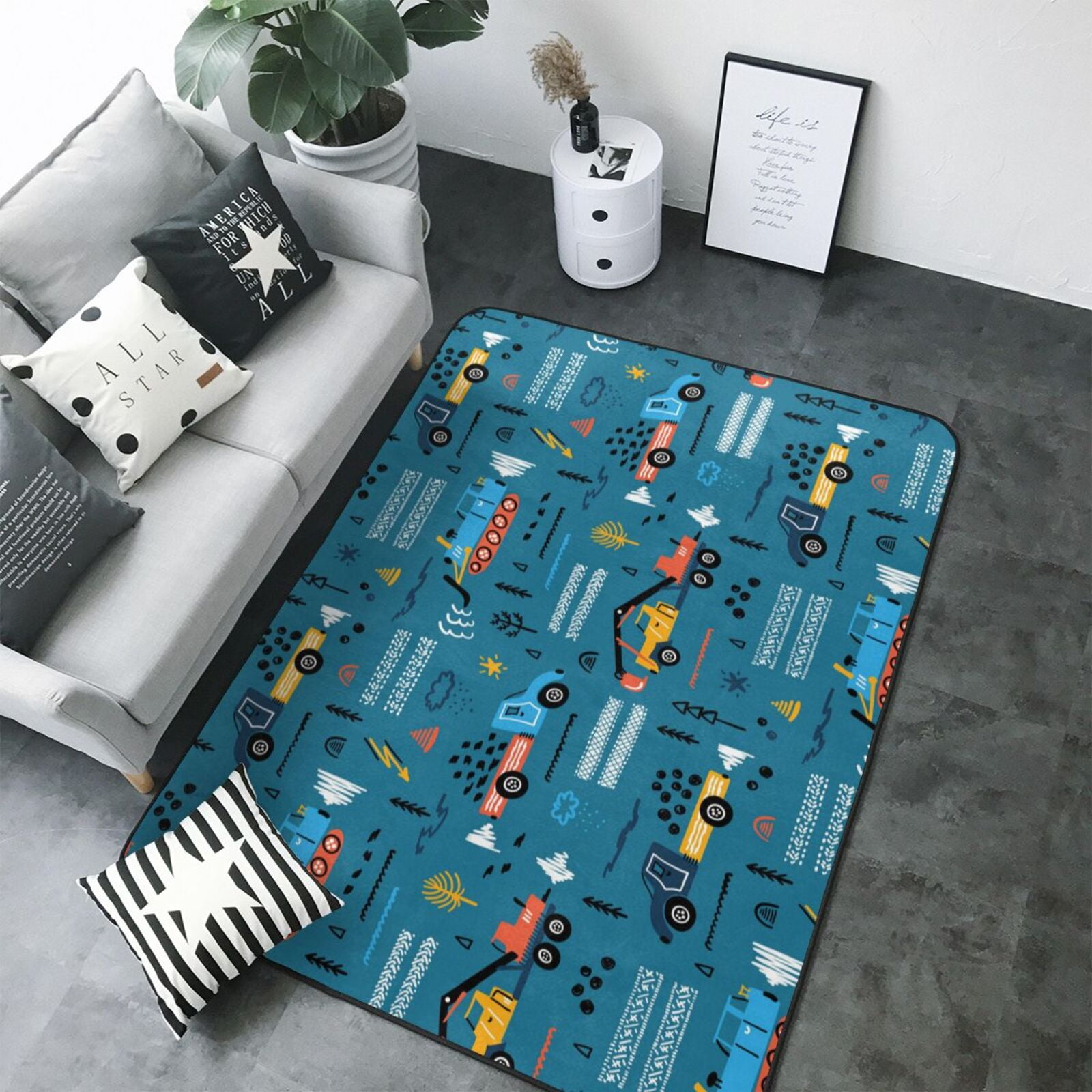 Construction Trucks Area Rugs for Living Room Bedroom, 5x7 Soft Throw ...