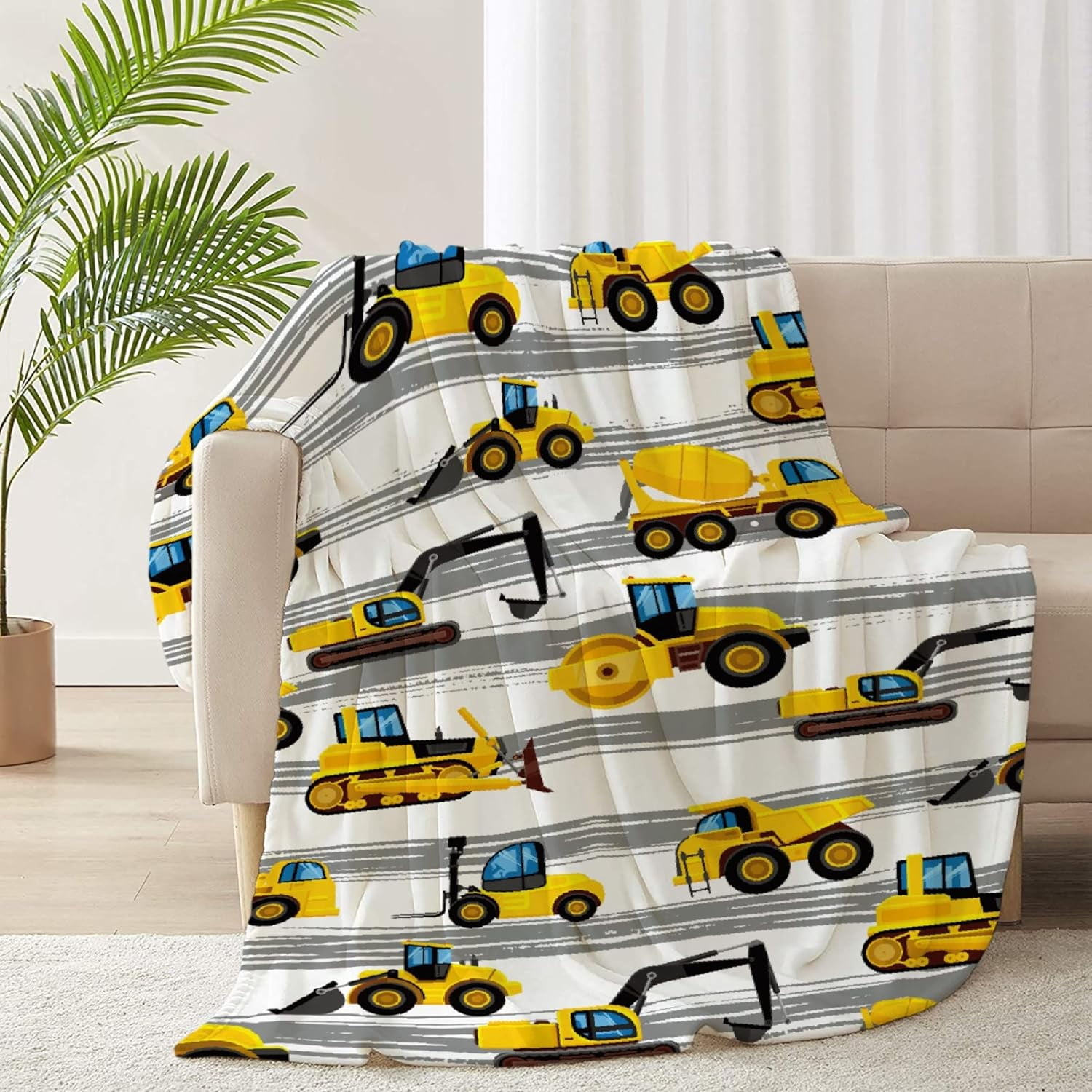 Construction Trucks Flannel Lightweight Blankets Quilt Plush Fleece ...