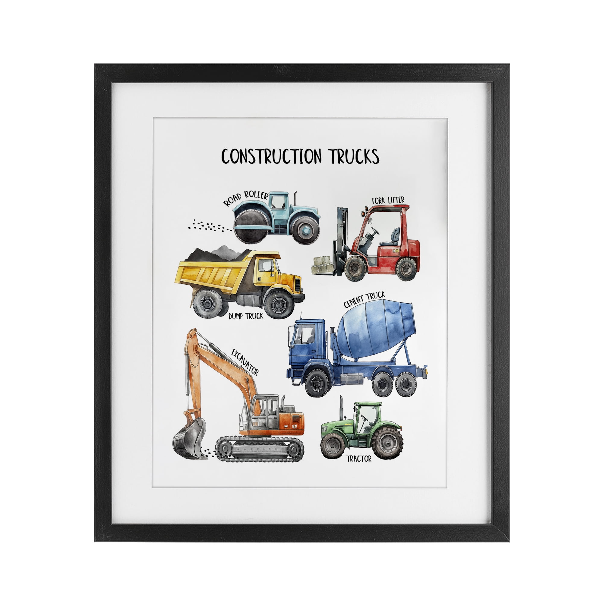 Construction Trucks Machinery Black Framed Print Under Glass, design by ...
