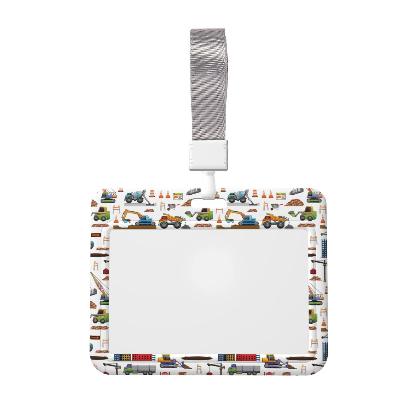 Construction Trucks Pattern Badge Holder with Lanyard Horizontal ID ...