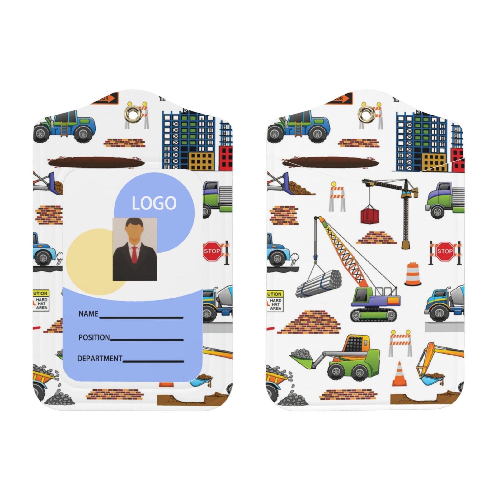 Construction Trucks Pattern Id Card Badge Leather Holder Case Protector ...