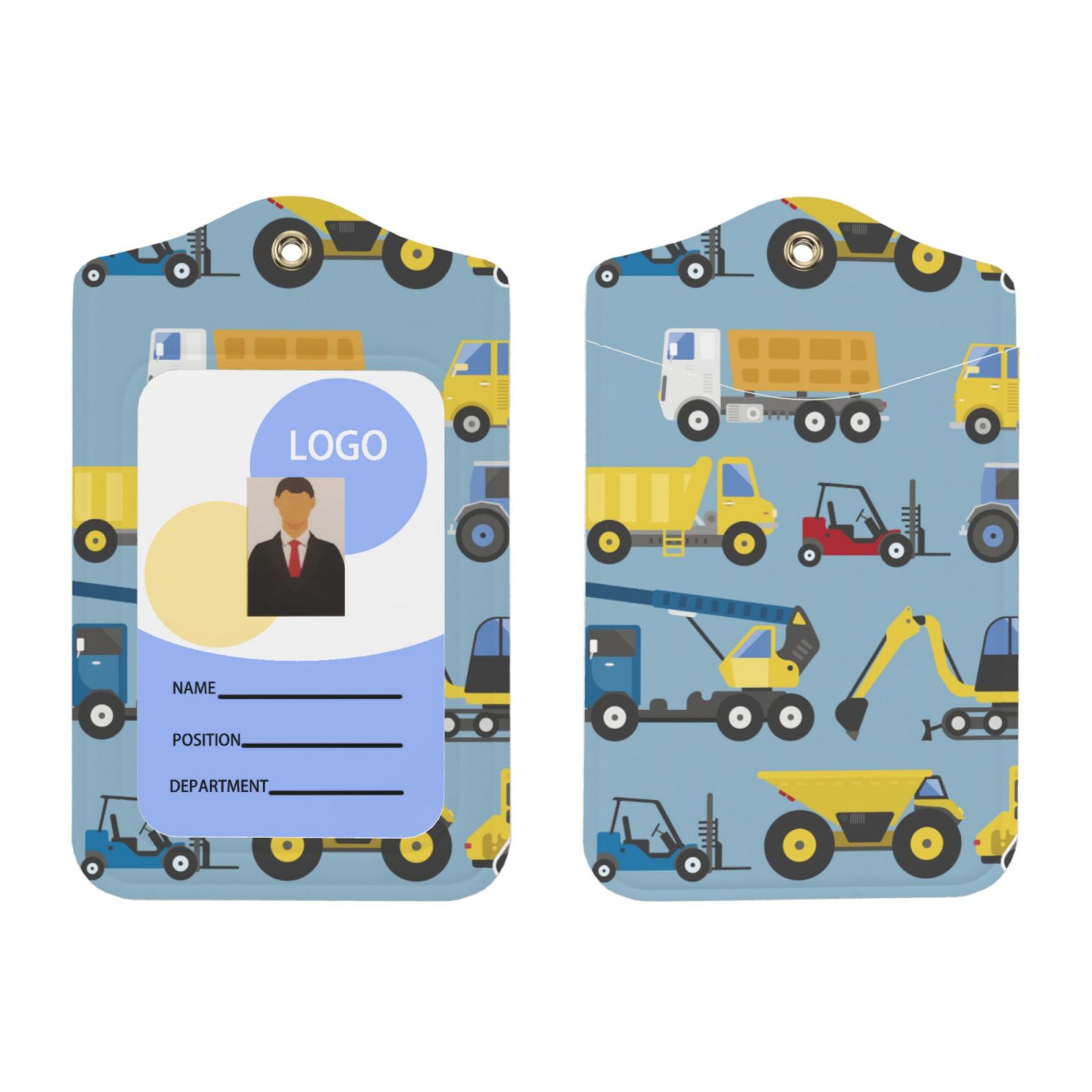 Construction Trucks Pattern Id Card Badge Leather Holder Case Protector ...