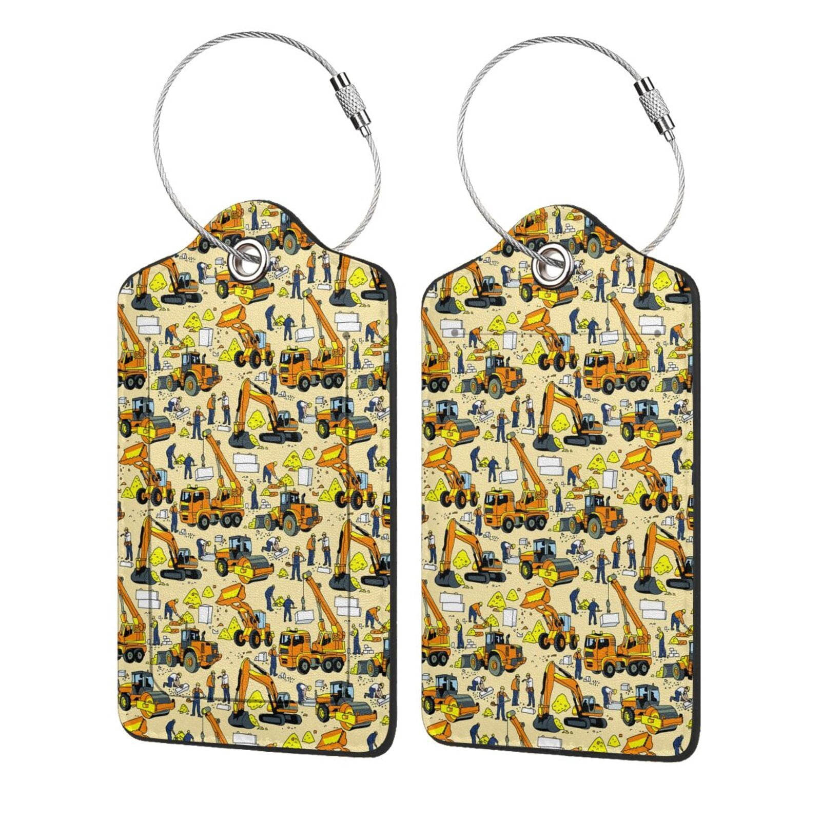 Construction Trucks Pattern Luggage Tags for Suitcase PU Privacy Cover ...