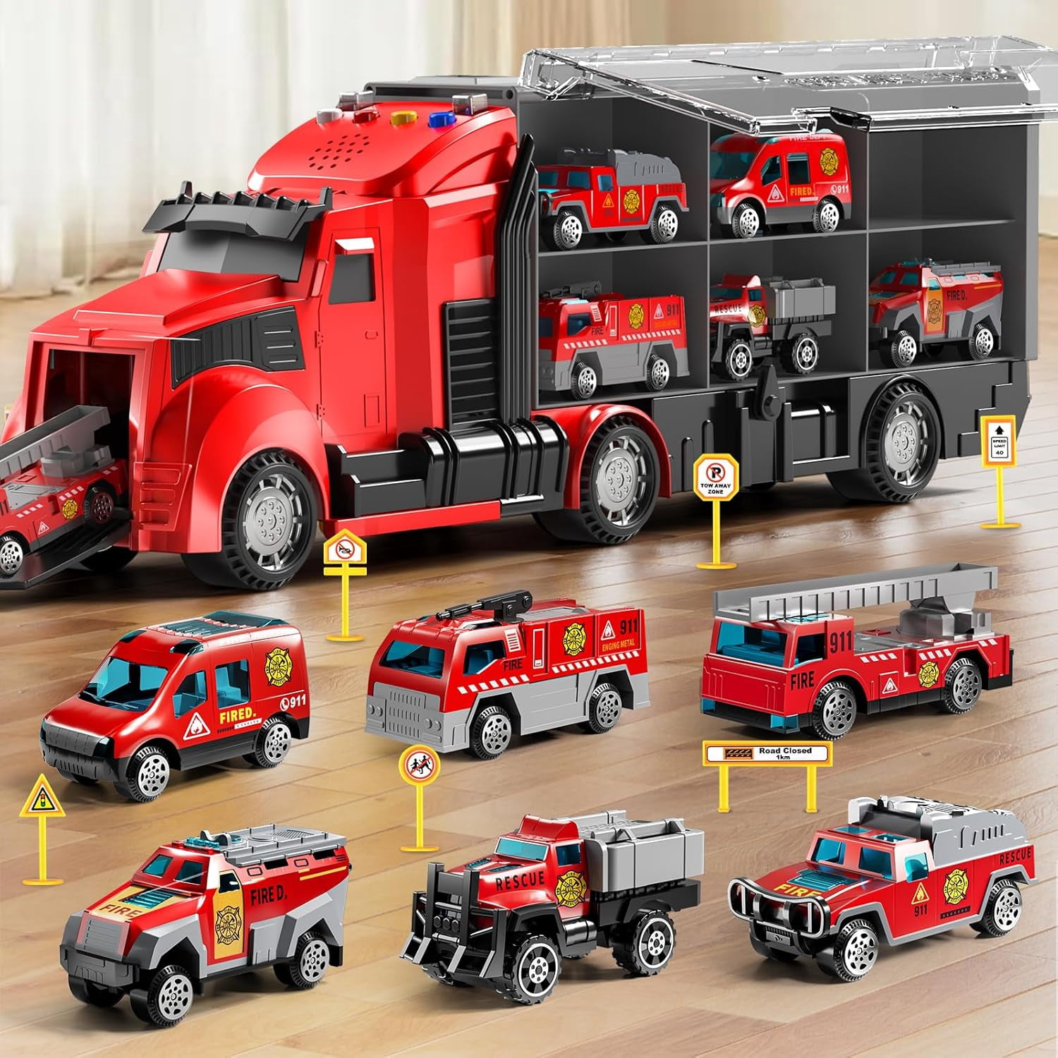 Construction Trucks Toy Set with Play Mat, Carrier Truck Play Vehicles ...