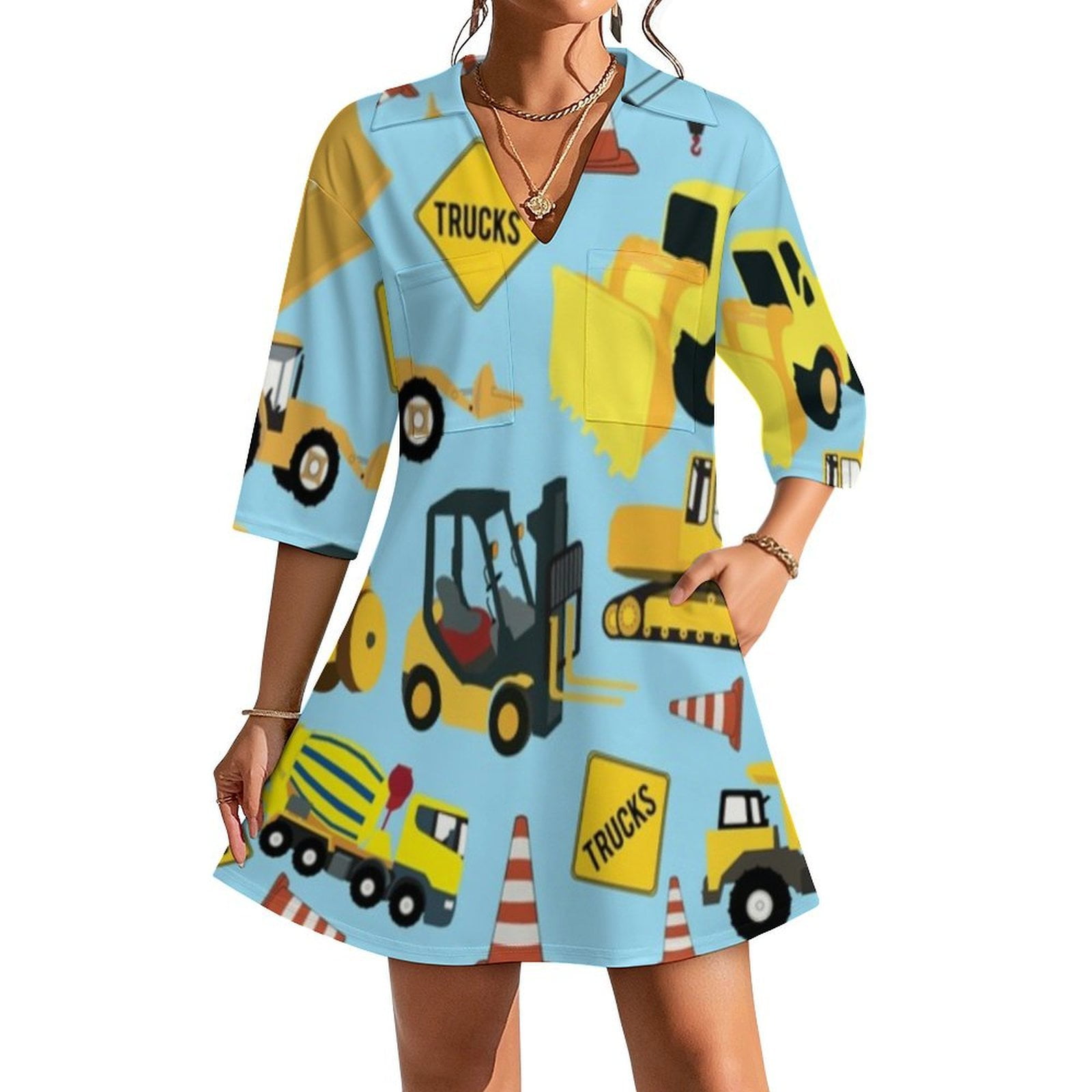 Construction Trucks Vehicles Pattern - Excavator Dump Truck Backhoe And ...