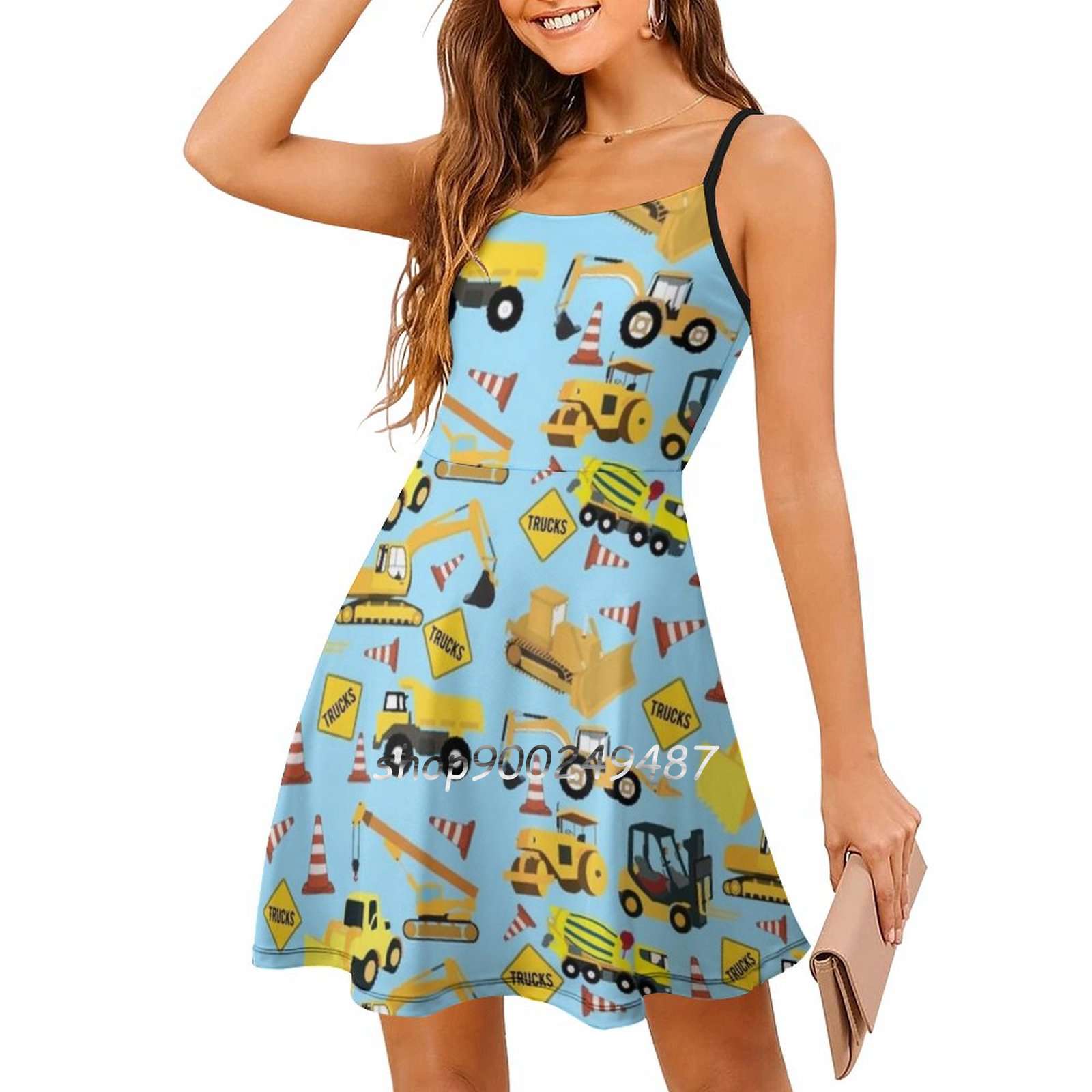 Construction Trucks Vehicles Pattern-Excavator Dump Truck Flare Dress ...