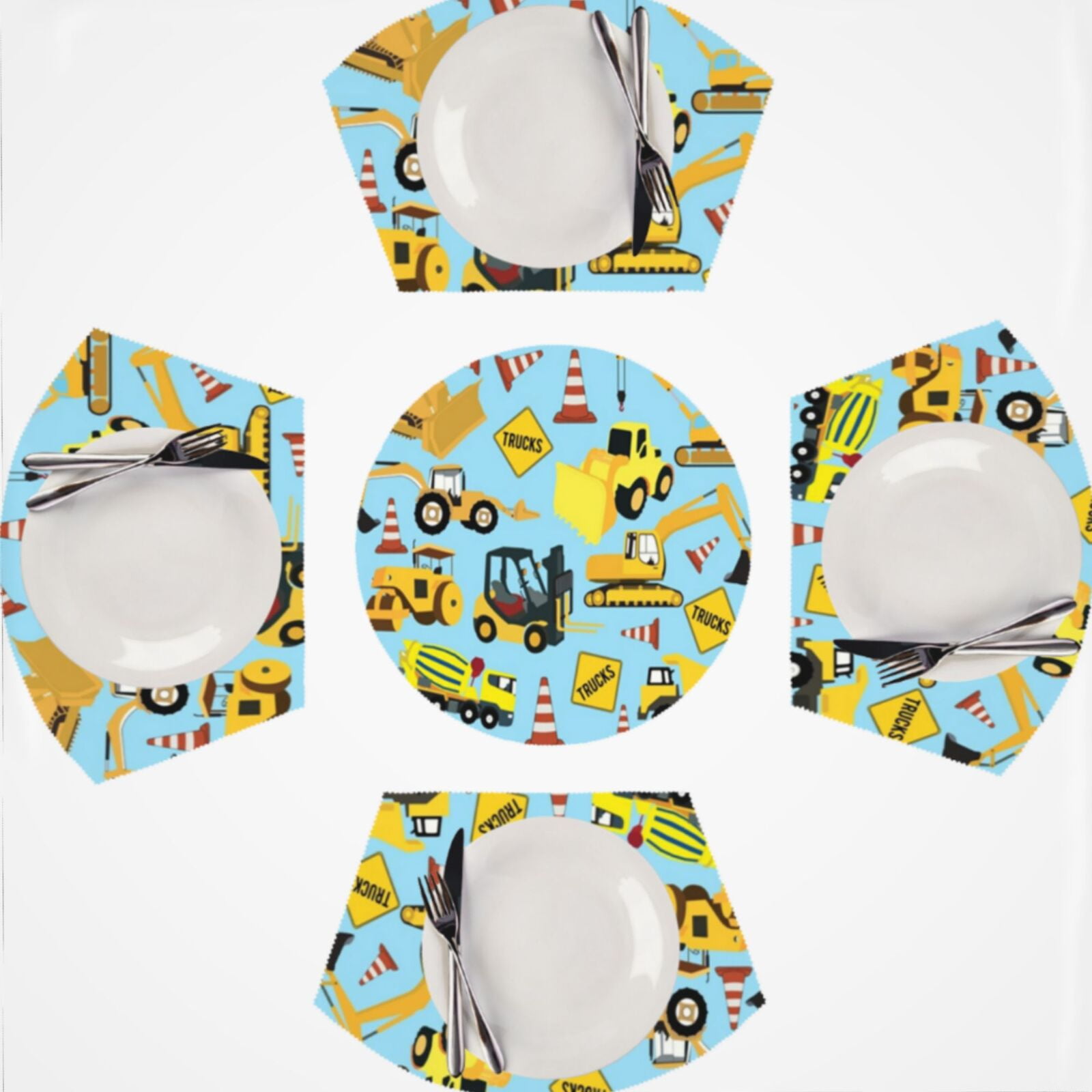 Construction Trucks Vehicles Pattern Excavator Dump Truck Round Table ...