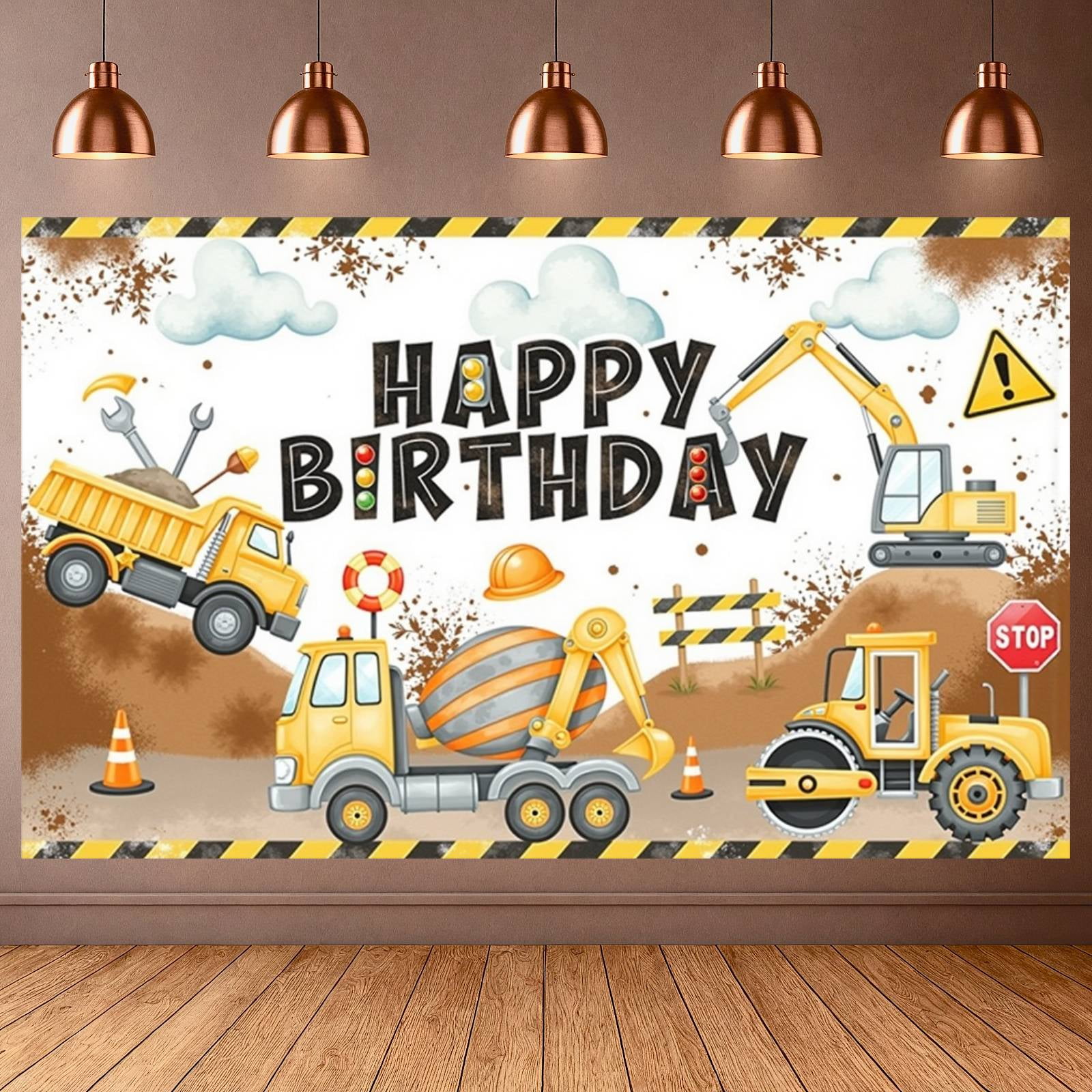 Construction Vehicle Banner Yellow Theme Construction Party Banner ...