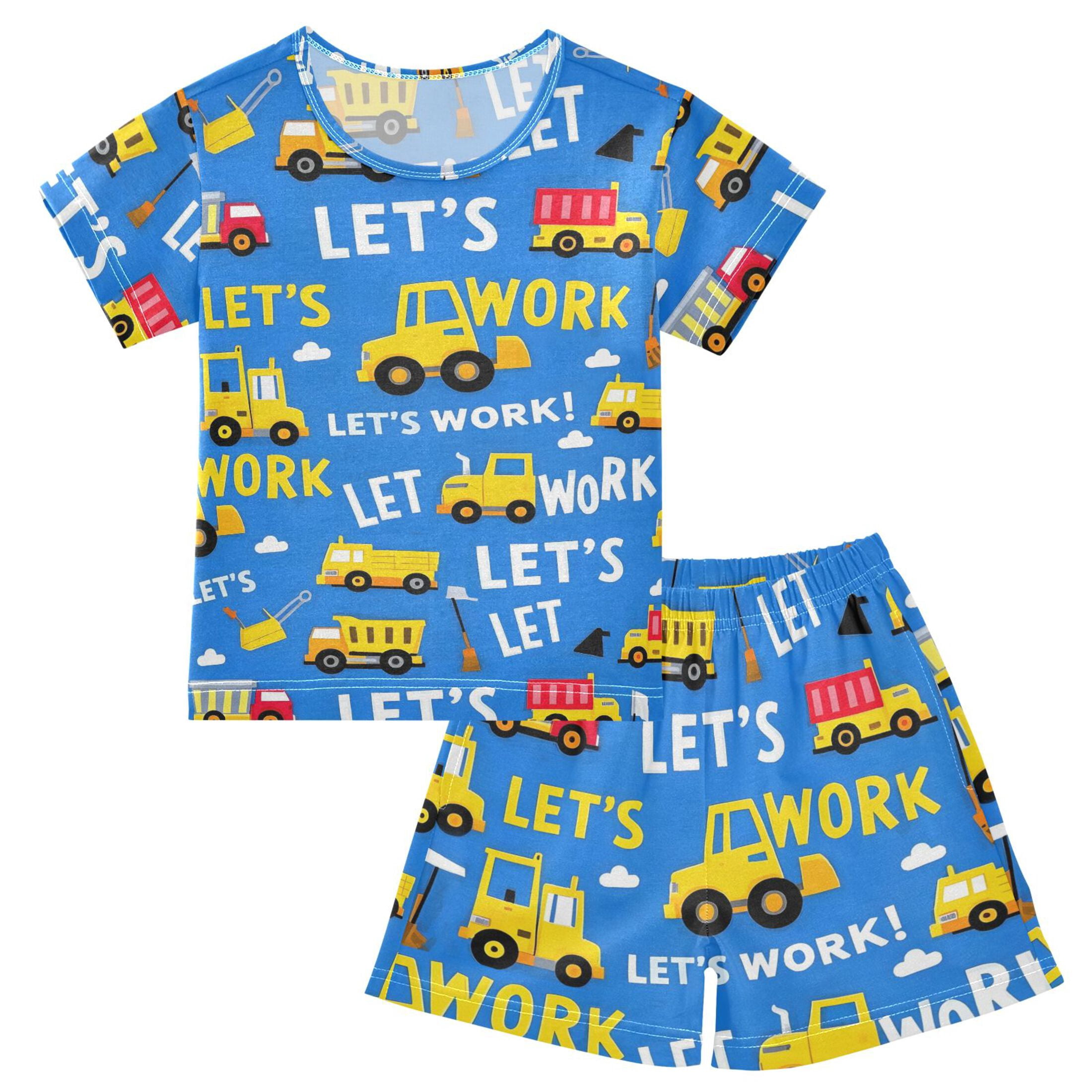Construction Vehicle Pattern Summer Pajama Set Soft Cotton Short Sleeve ...