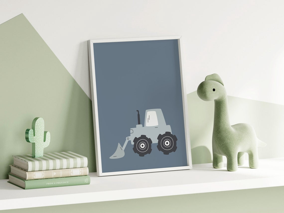 Construction Vehicle Print, Blue Tractor Wall Art, Unframed Paper ...