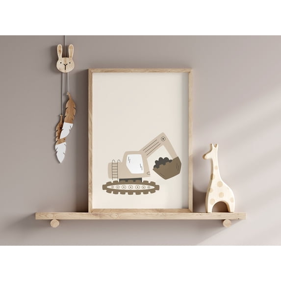 Construction Vehicle Print, Neutral Digger Nursery Wall Art, Unframed ...